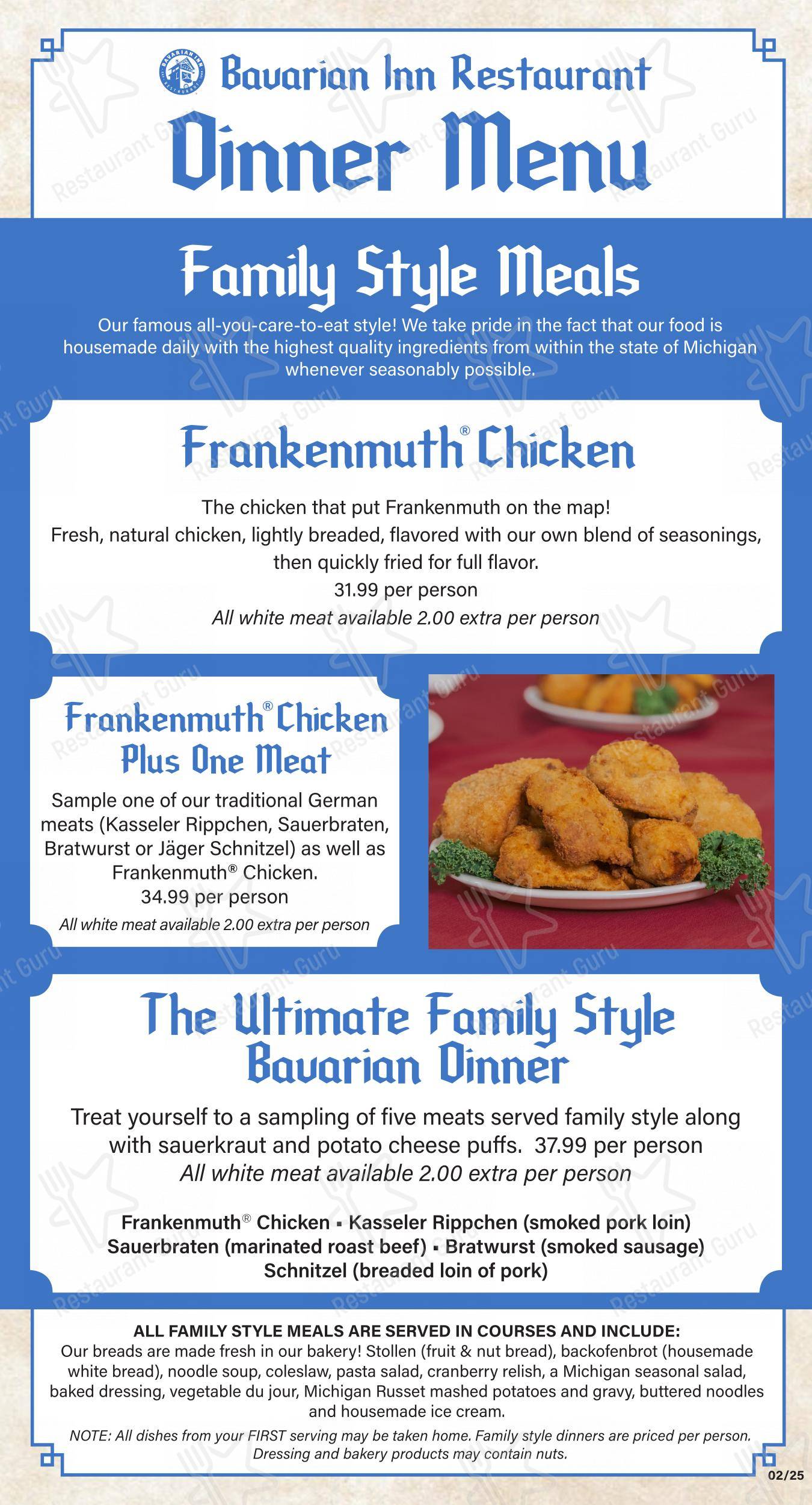 Menu at Bavarian Inn Restaurant, Frankenmuth, 713 S Main St
