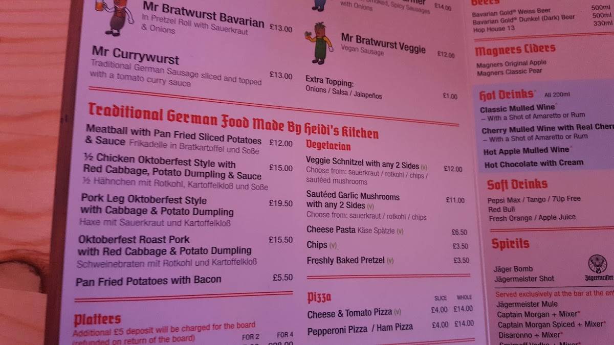 Carta del restaurante Bavarian Village, Londres