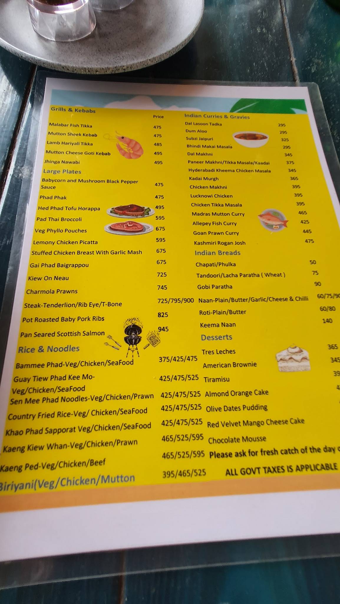 Menu at Bay 6, Chennai