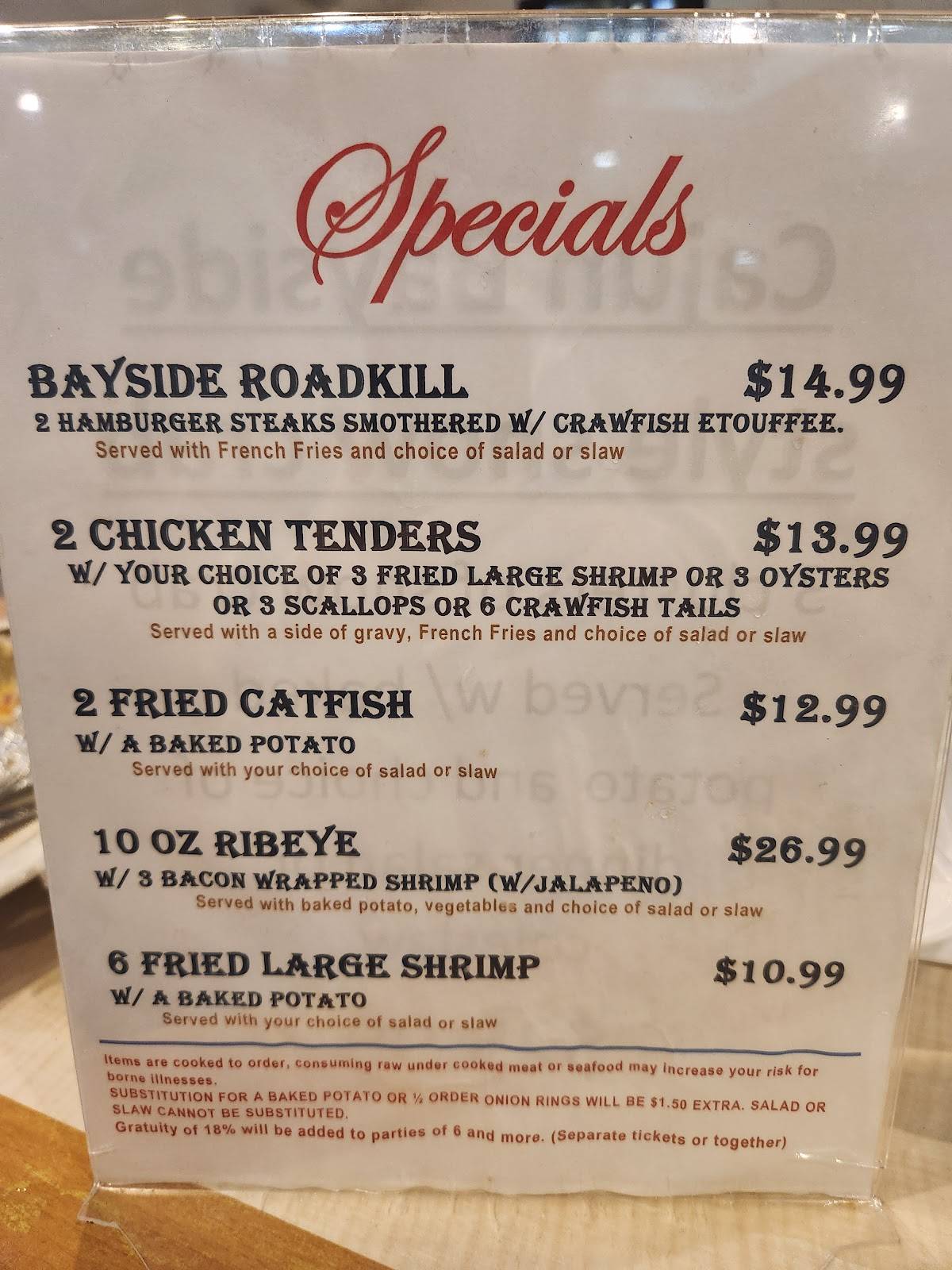 Menu at Bayside Seafood Restaurant, Victoria