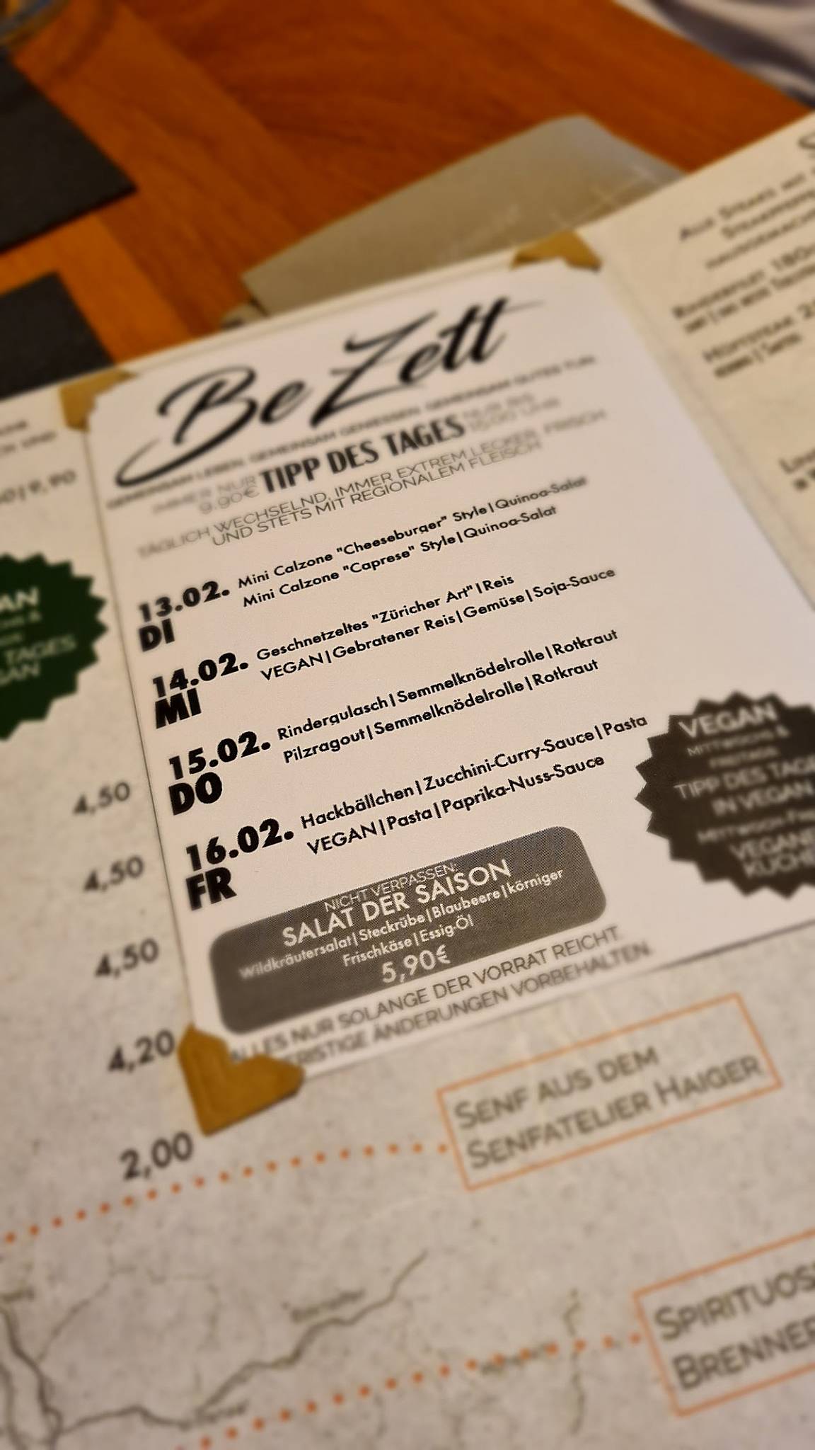 Speisekarte von BeZett restaurant, Sinn