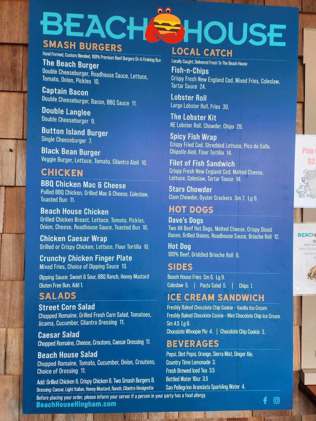 Menu at Beach House at Hingham Bathing Beach restaurant, Hingham