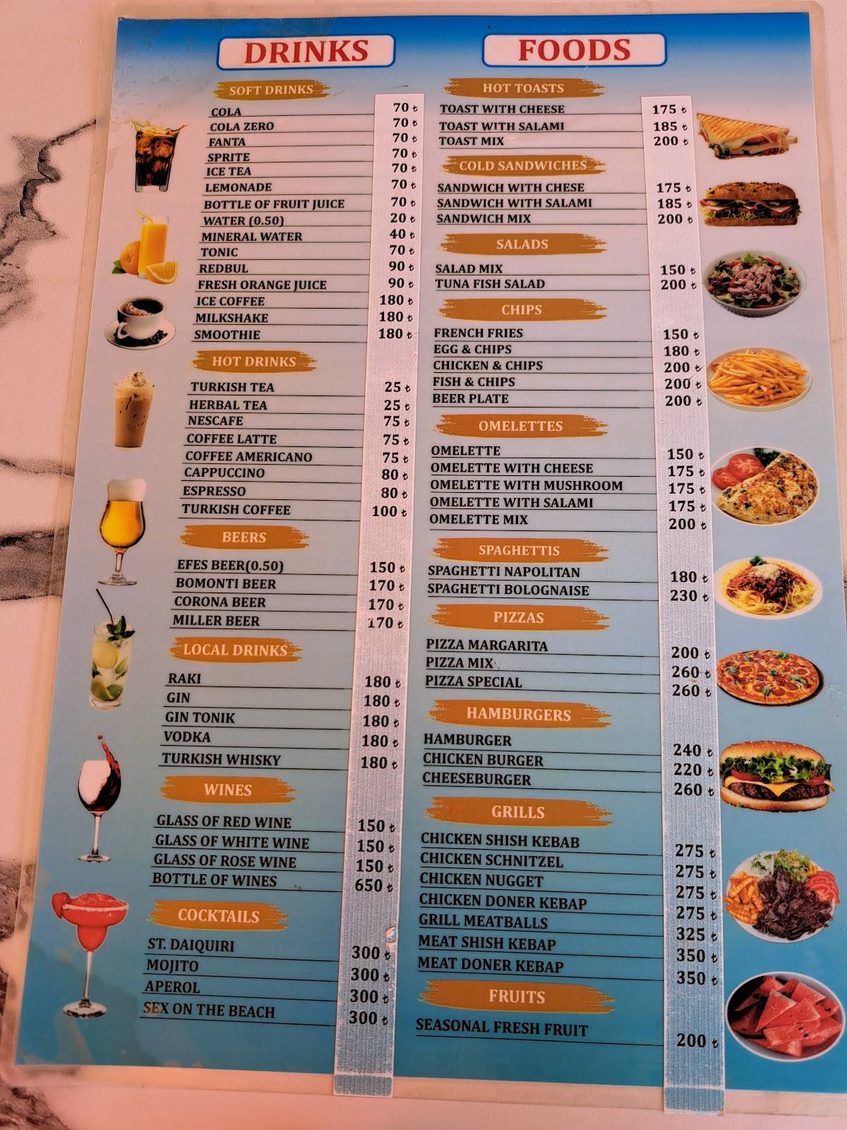 Menu at Beachbar No.10, Alanya