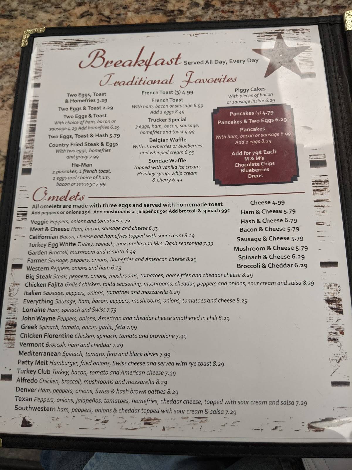 Menu at Becky's Diner restaurant, Waverly
