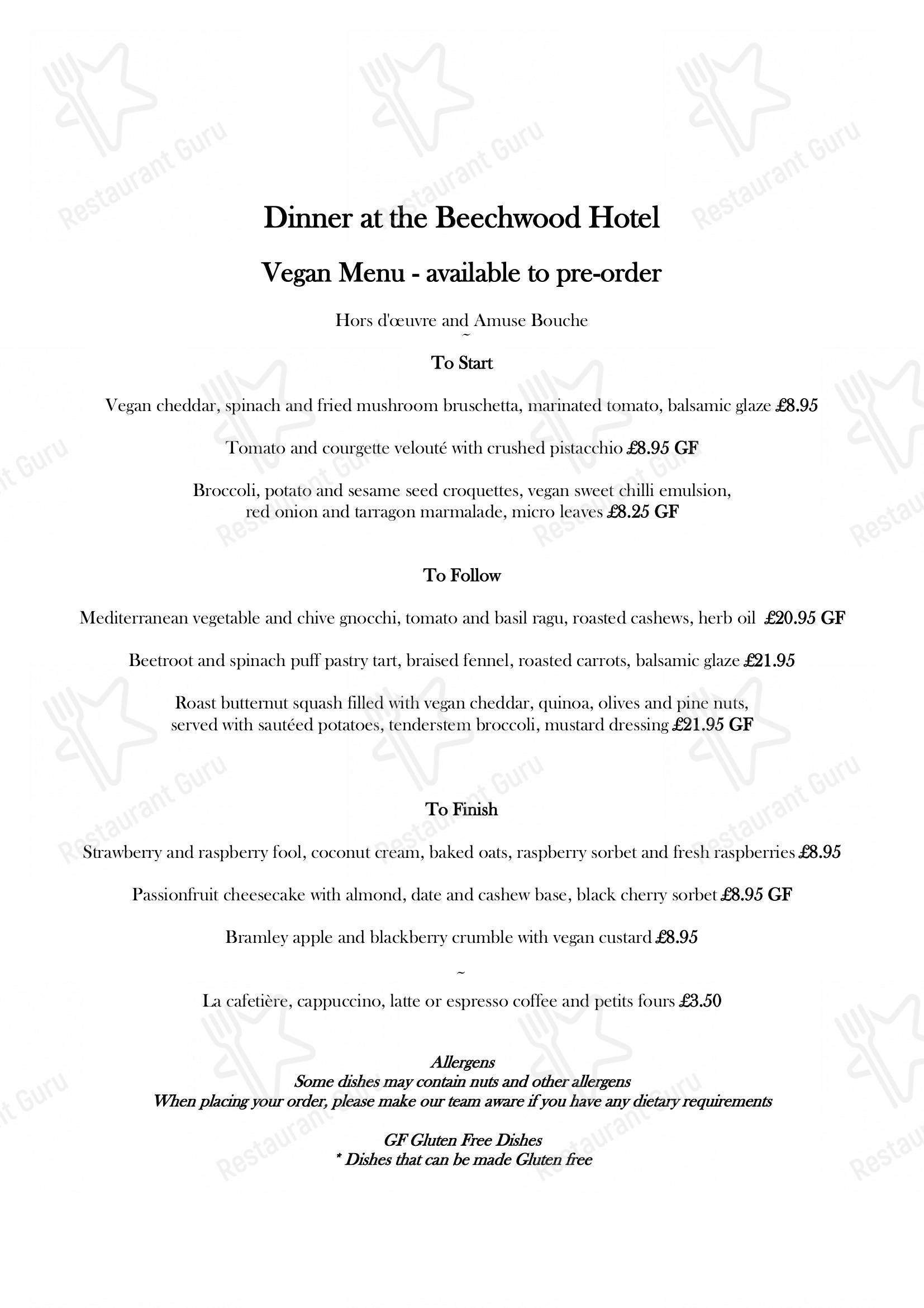 Menu at Beechwood Hotel & Restaurant, North Walsham