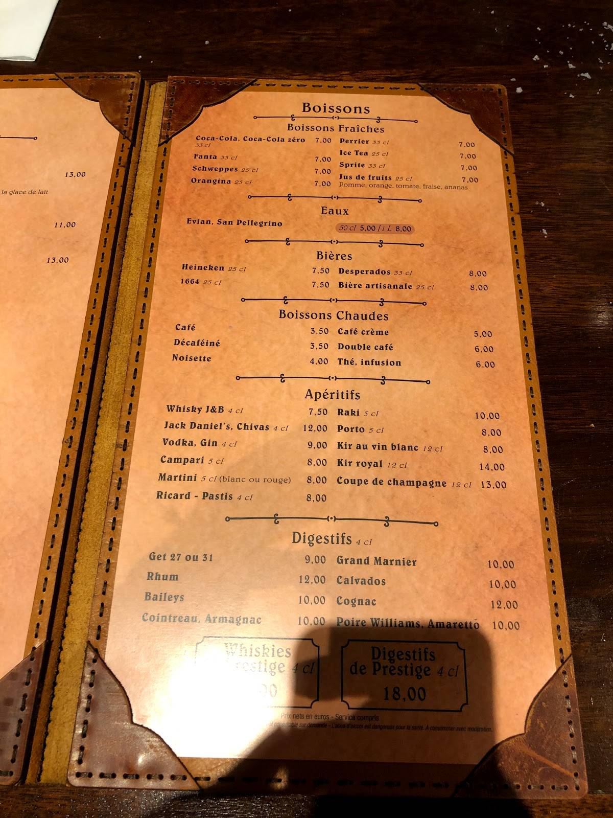 Menu au Beef Cut restaurant à viande, Courbevoie