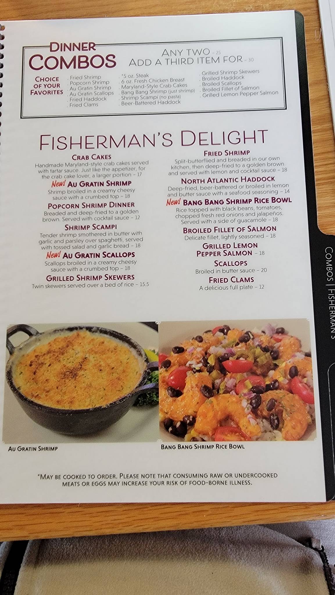 Menu at Beeman's restaurant, Sayre