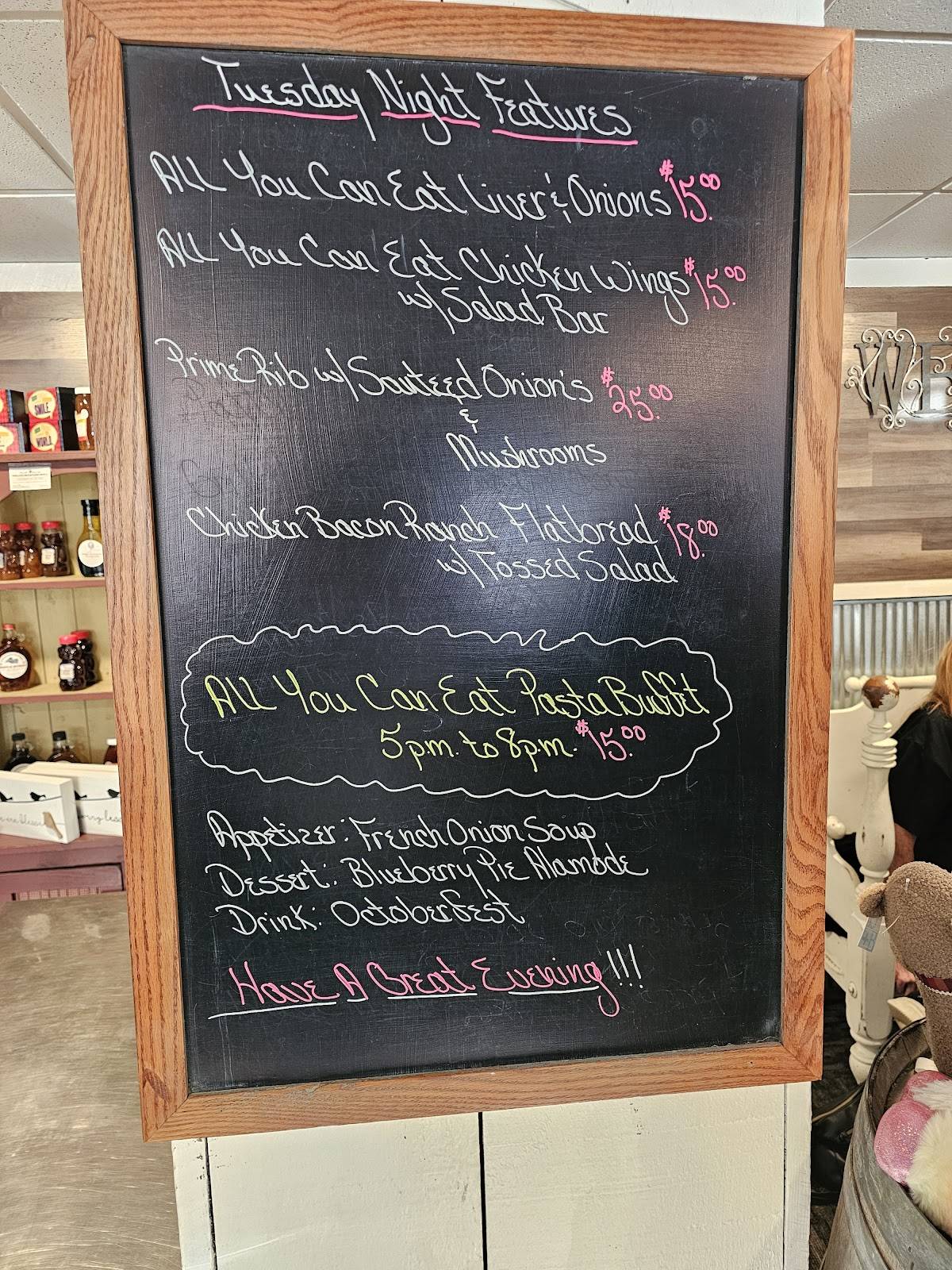 Menu at Beeman's restaurant, Sayre