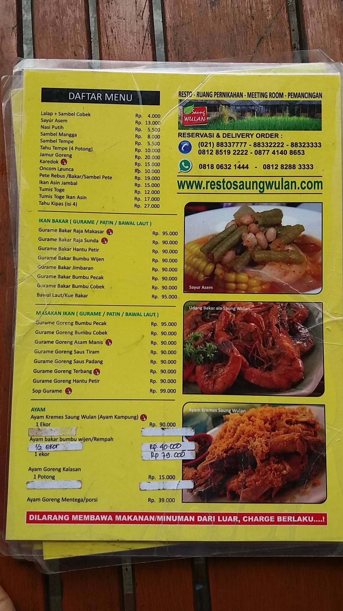 Menu at Restoran Saung Wulan Tambun Bekasi restaurant, Bekasi Regency ...