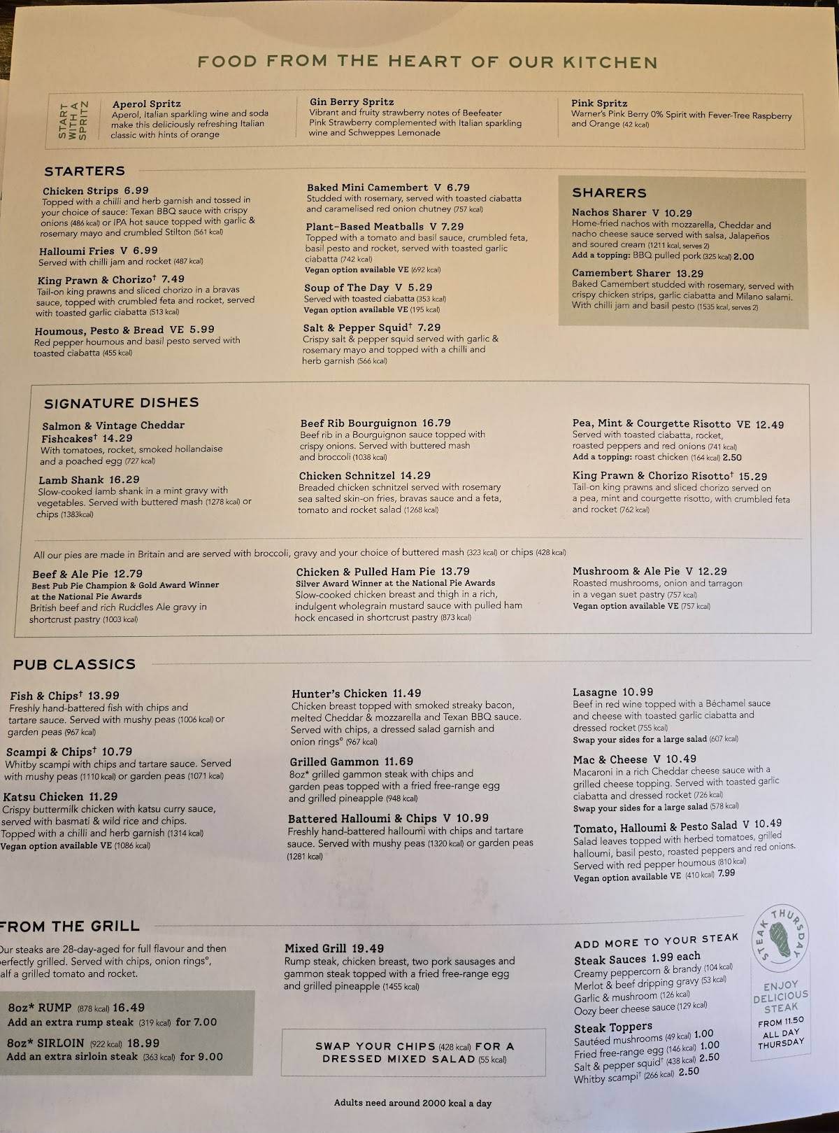 Menu at Bell pub & bar, Stratford-upon-Avon, Shottery