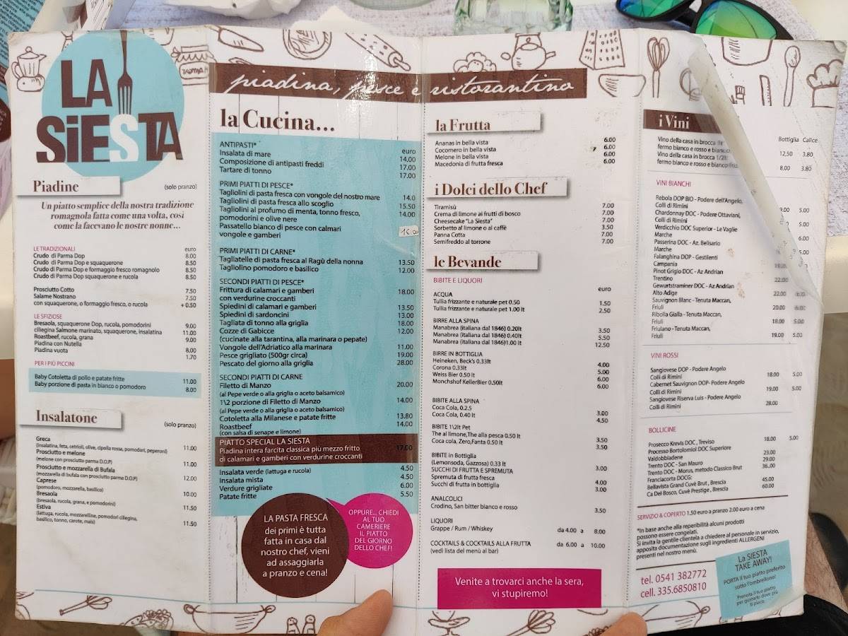 Speisekarte von Ristorante La Siesta, Rimini