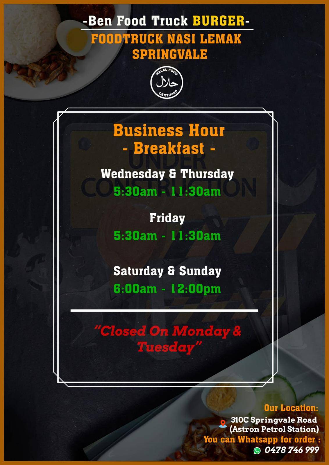 Menu at Ben Burger Springvale restaurant, Springvale