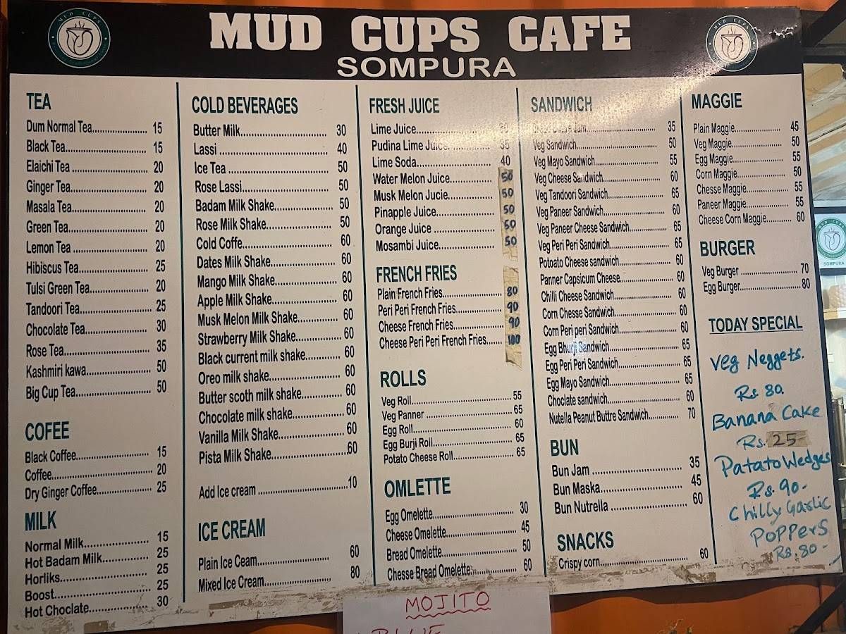Menu at Mud Cups Cafe, Bengaluru, Choudadenahalli