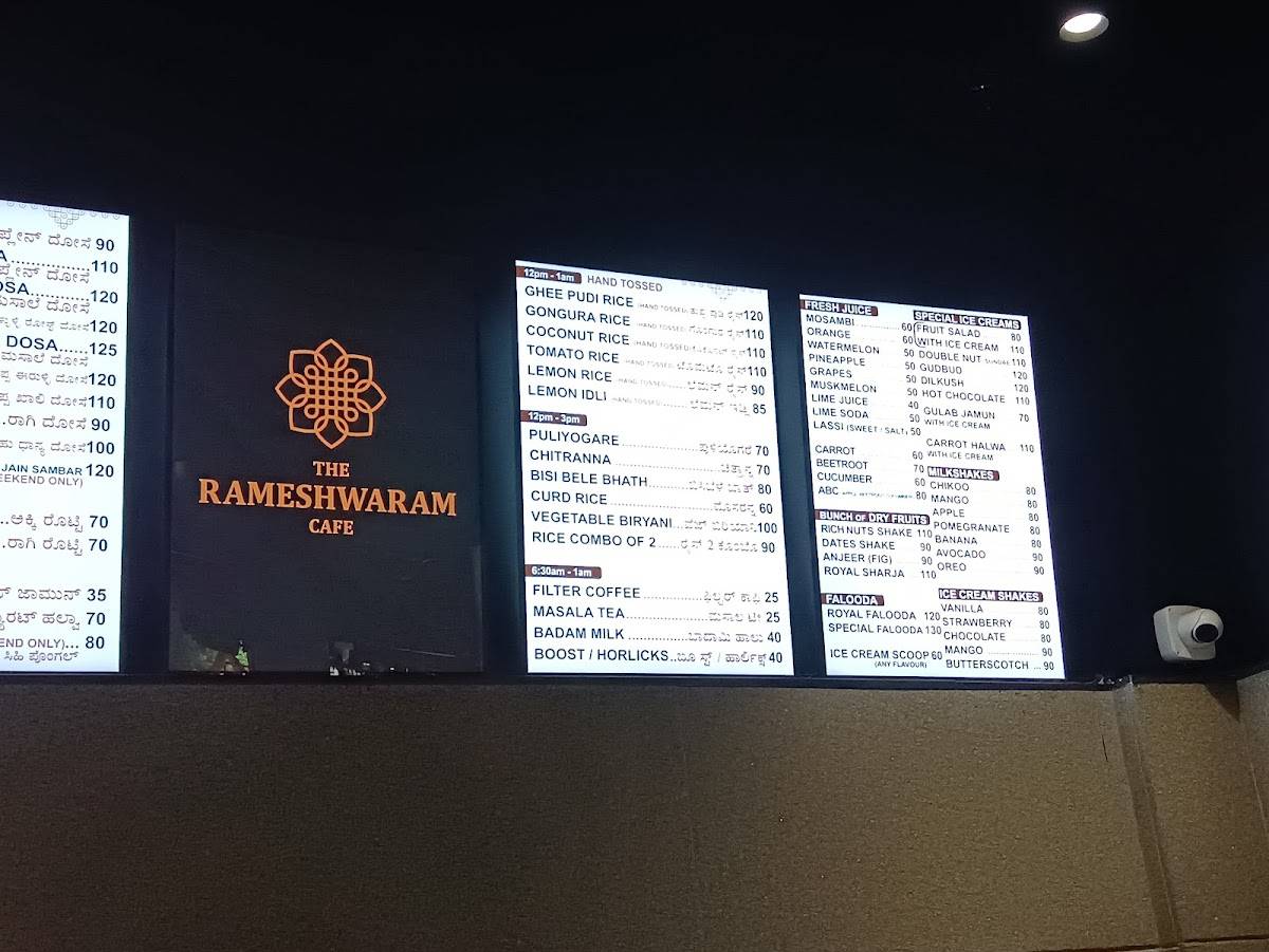 Menu at The Rameshwaram Cafe @ Brookfield, Bengaluru