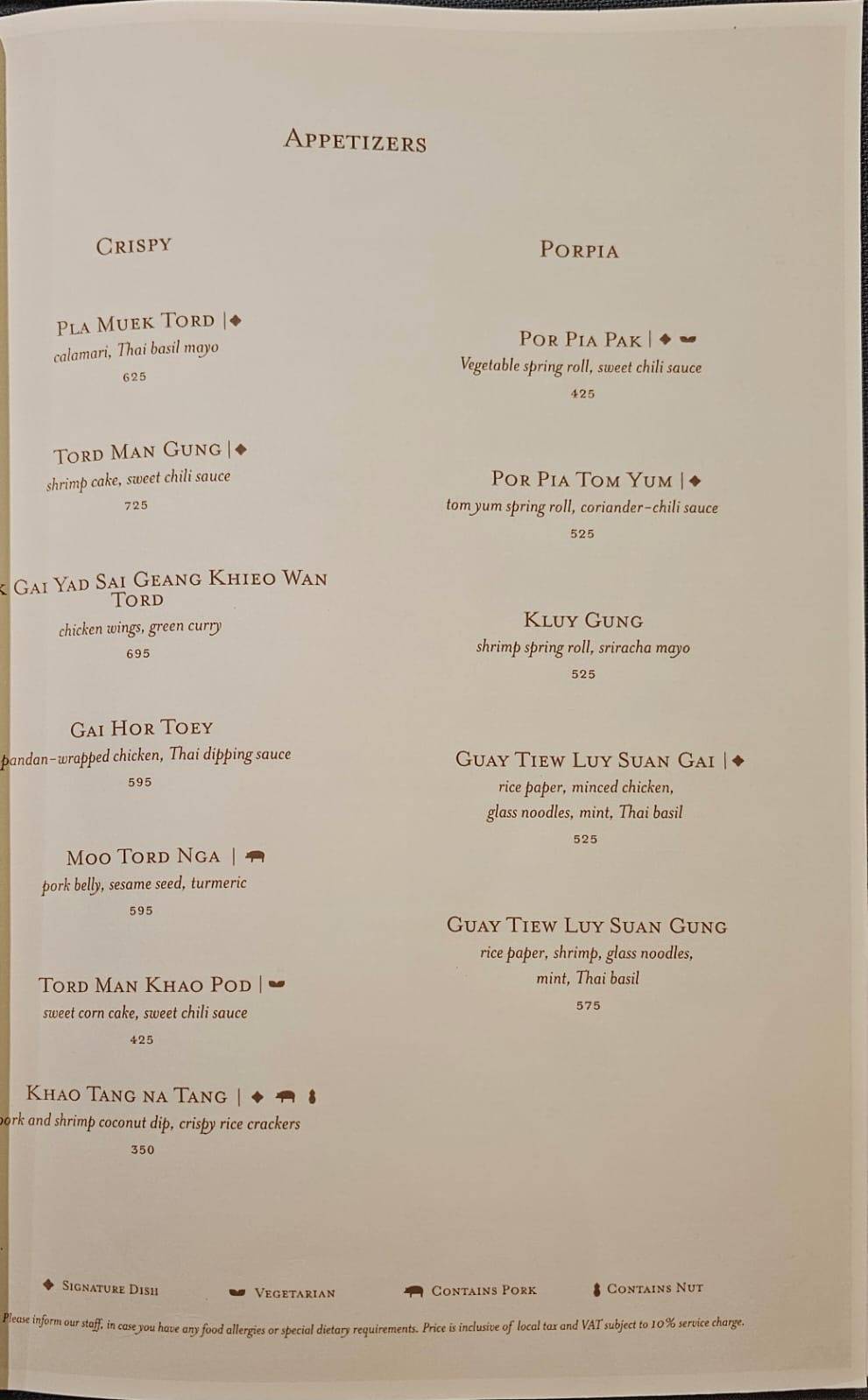 Menu at Benjarong Restaurant, Makati
