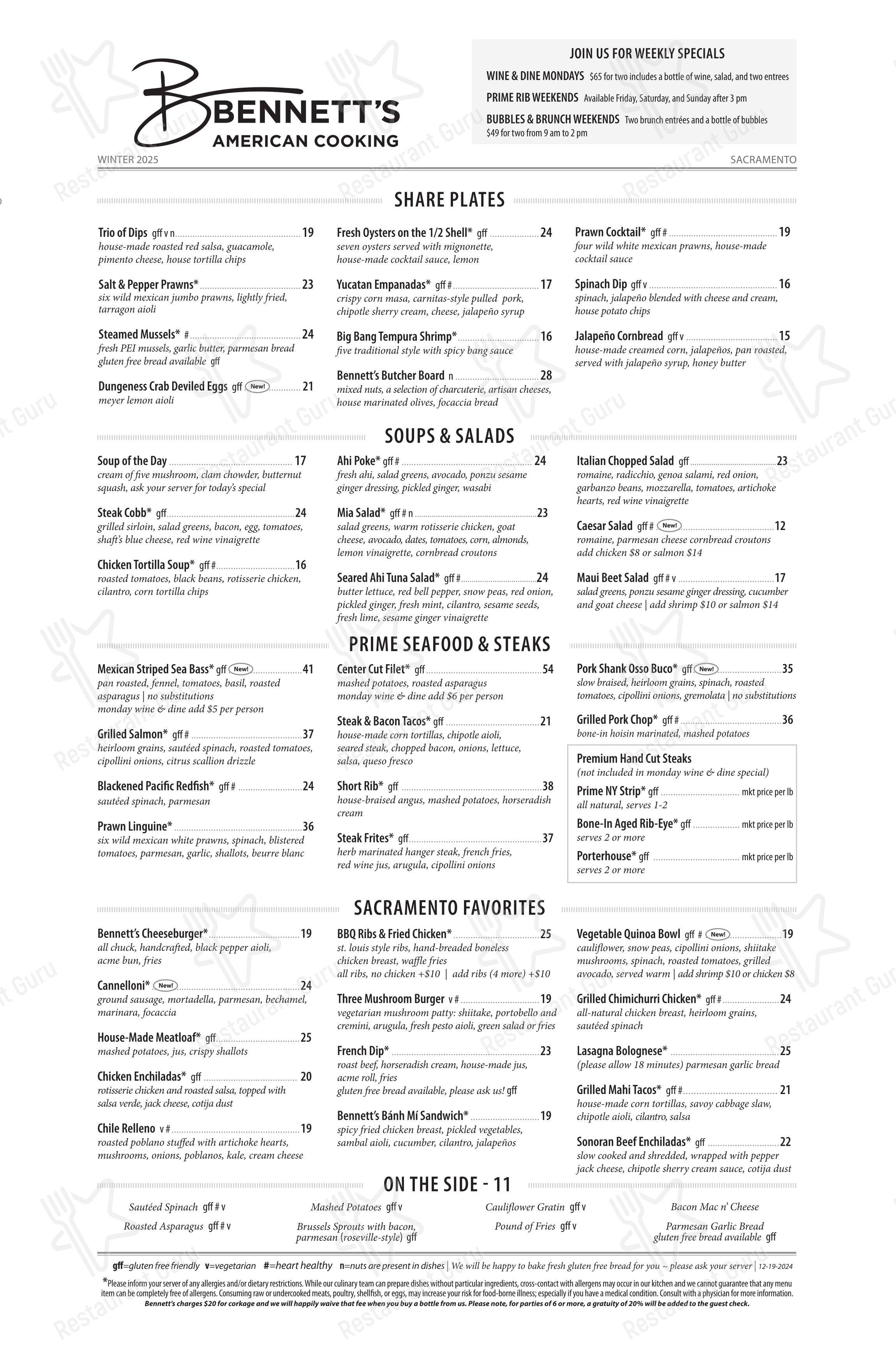 Menu at Bennett's Kitchen Bar Market, Roseville