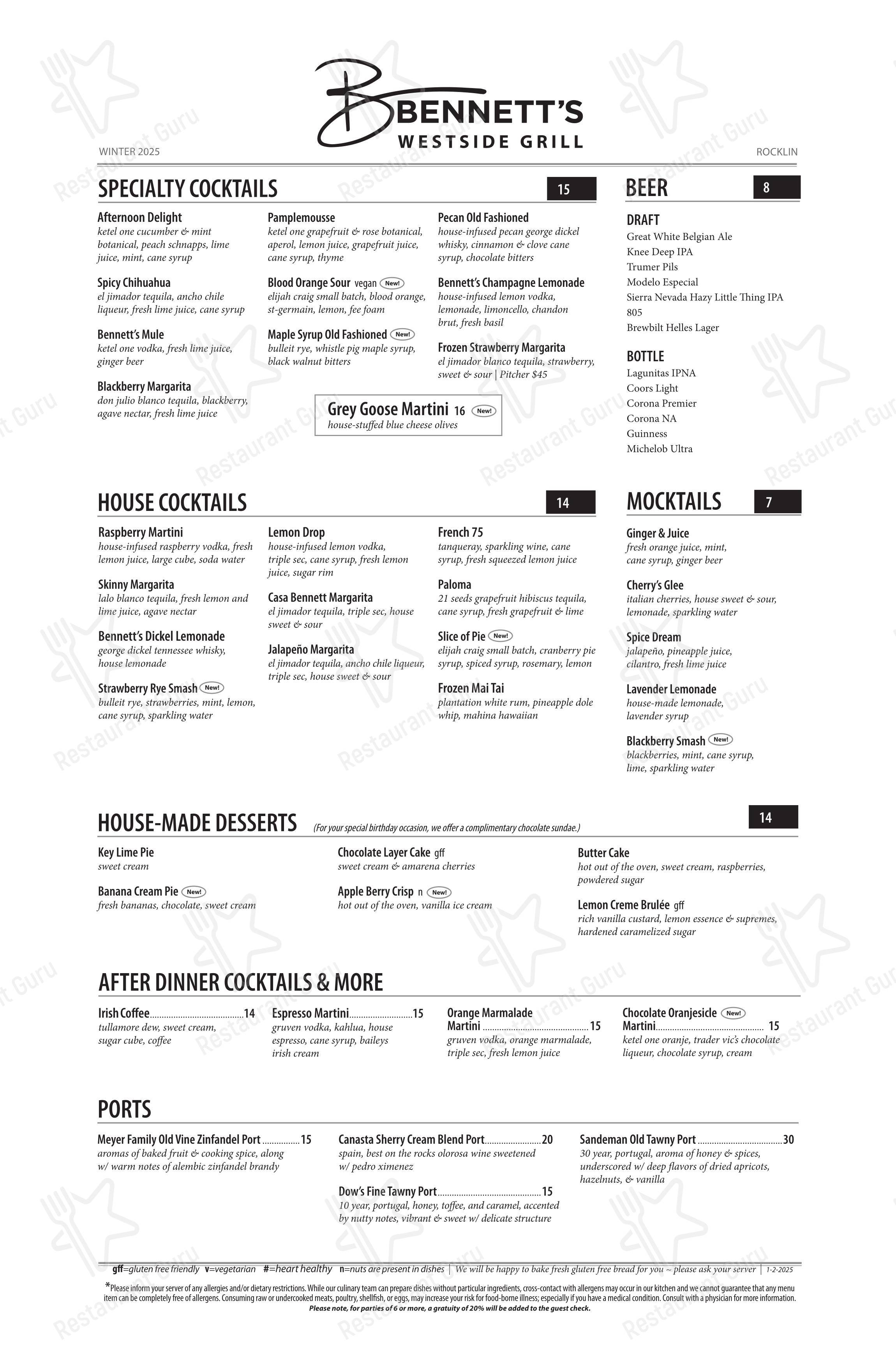 Menu at Bennett's Kitchen Bar Market, Roseville