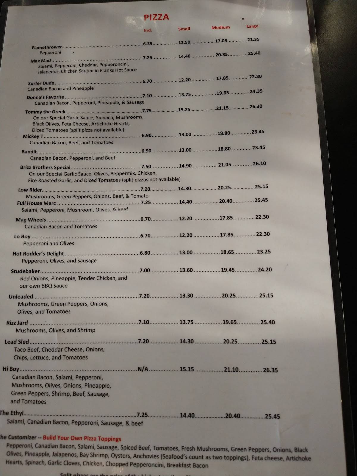Menu at Benny's Rod & Custom Pizza pizzeria, Vancouver