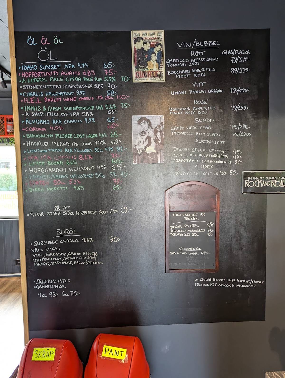 Menu at Benny's diner restaurant, Lomma