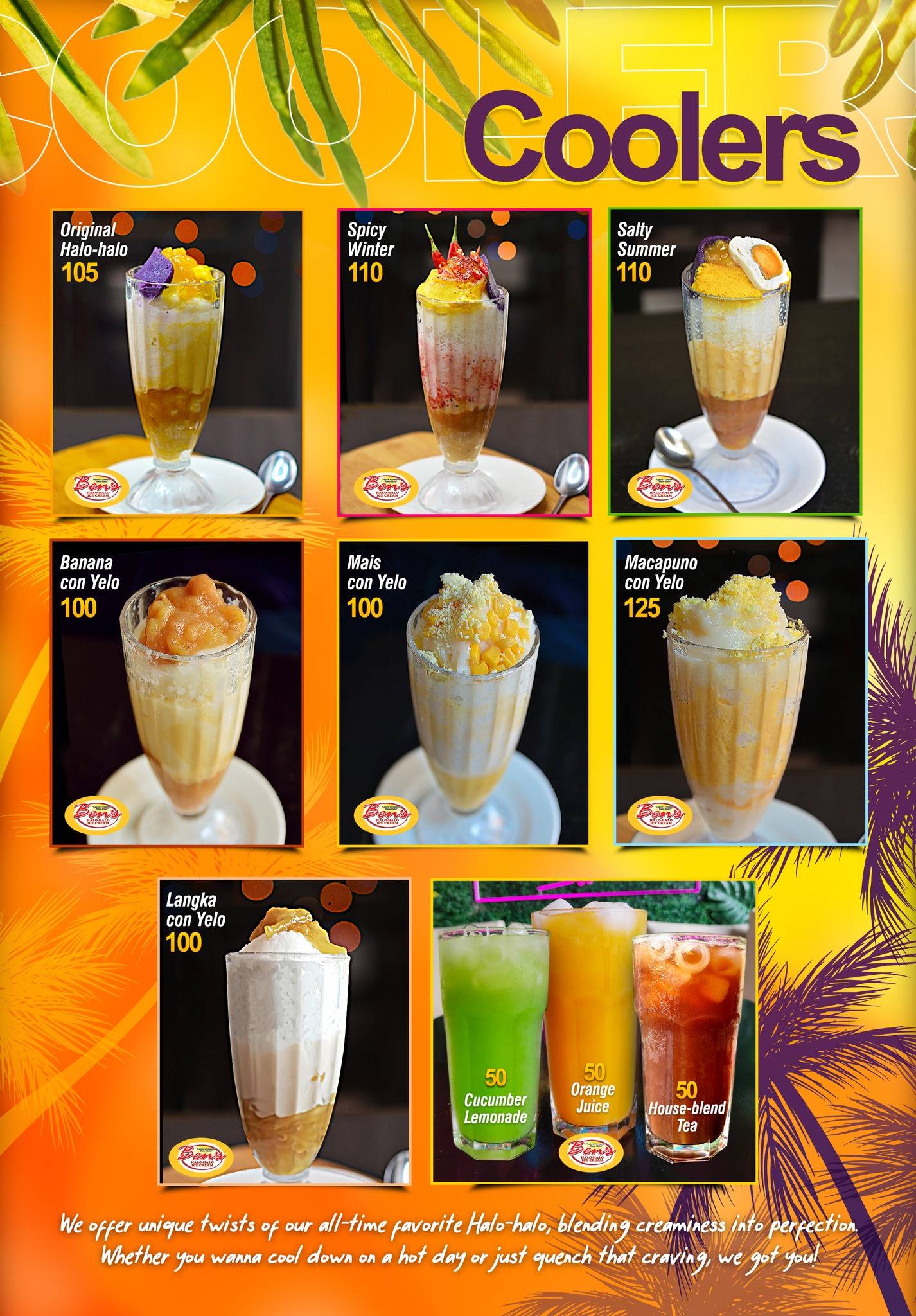 Menu at Ben's Halo Halo restaurant, General Trias