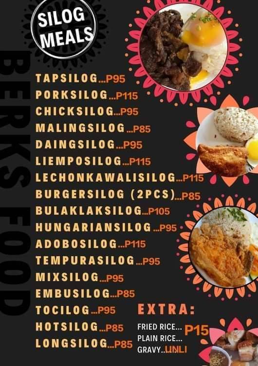 Menu at Berks Food Tapsilogan restaurant, Caloocan
