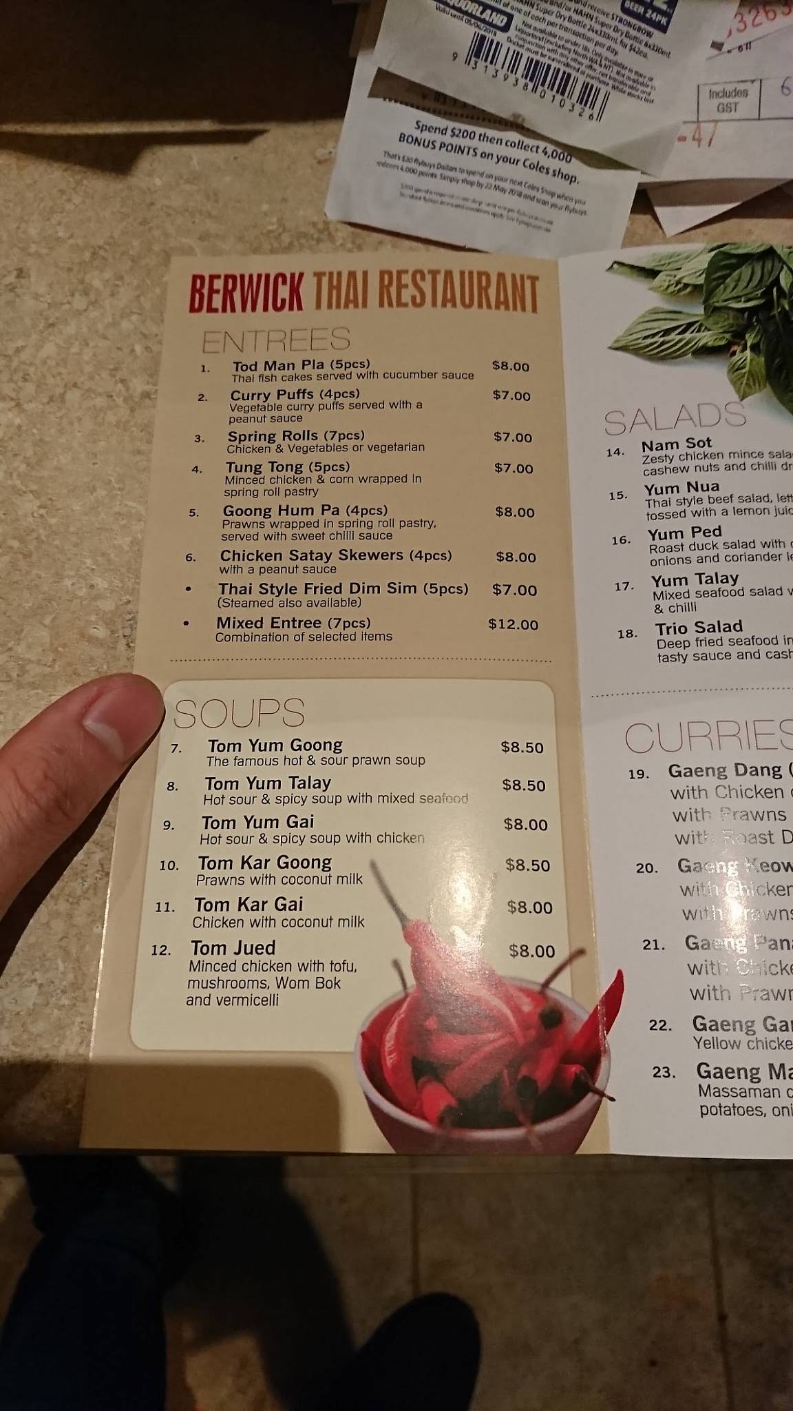 Menu at Berwick Thai Restaurant, Berwick