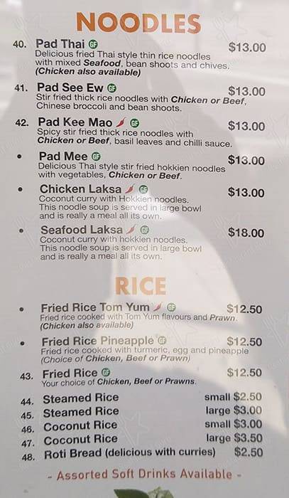 Menu at Berwick Thai Restaurant, Berwick