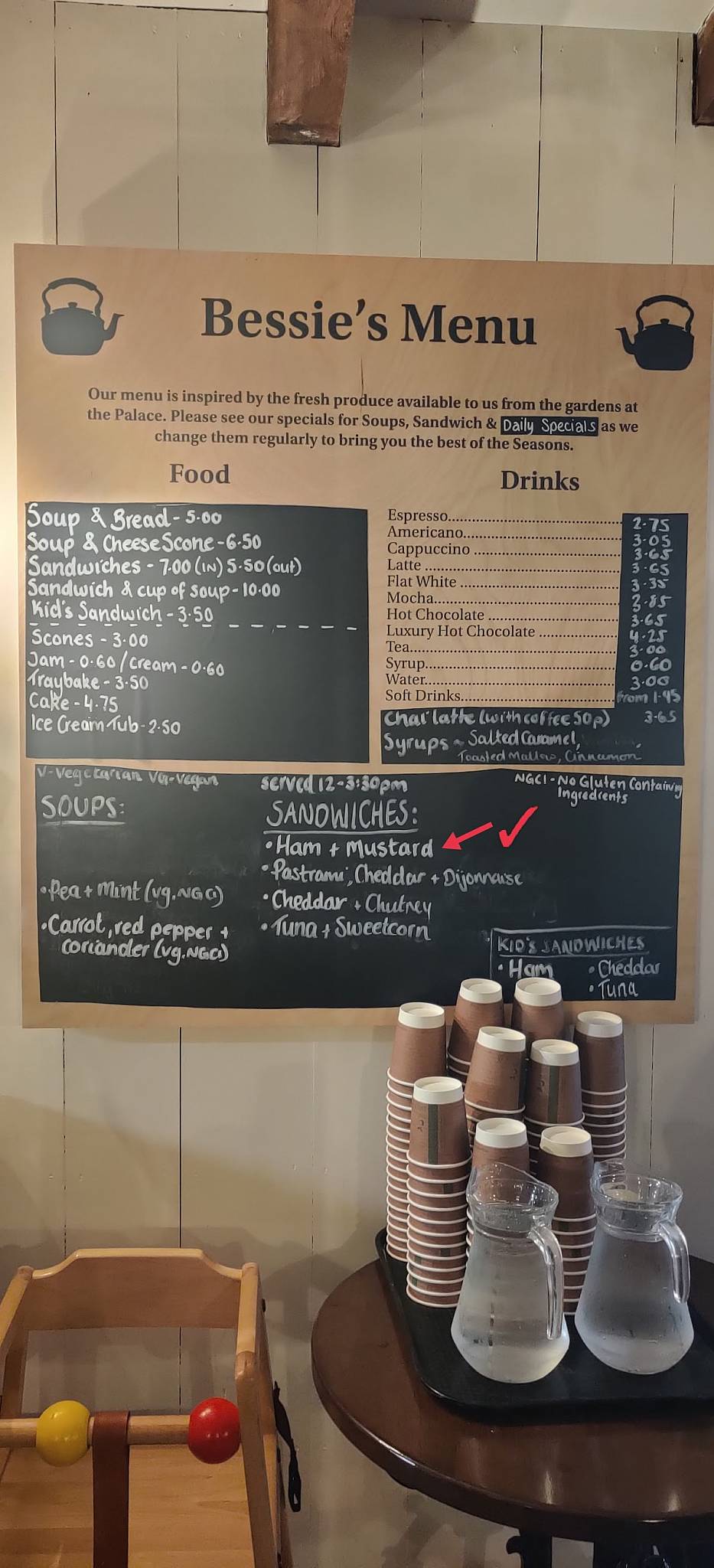 Menu at Bessie's Cafe, Culross