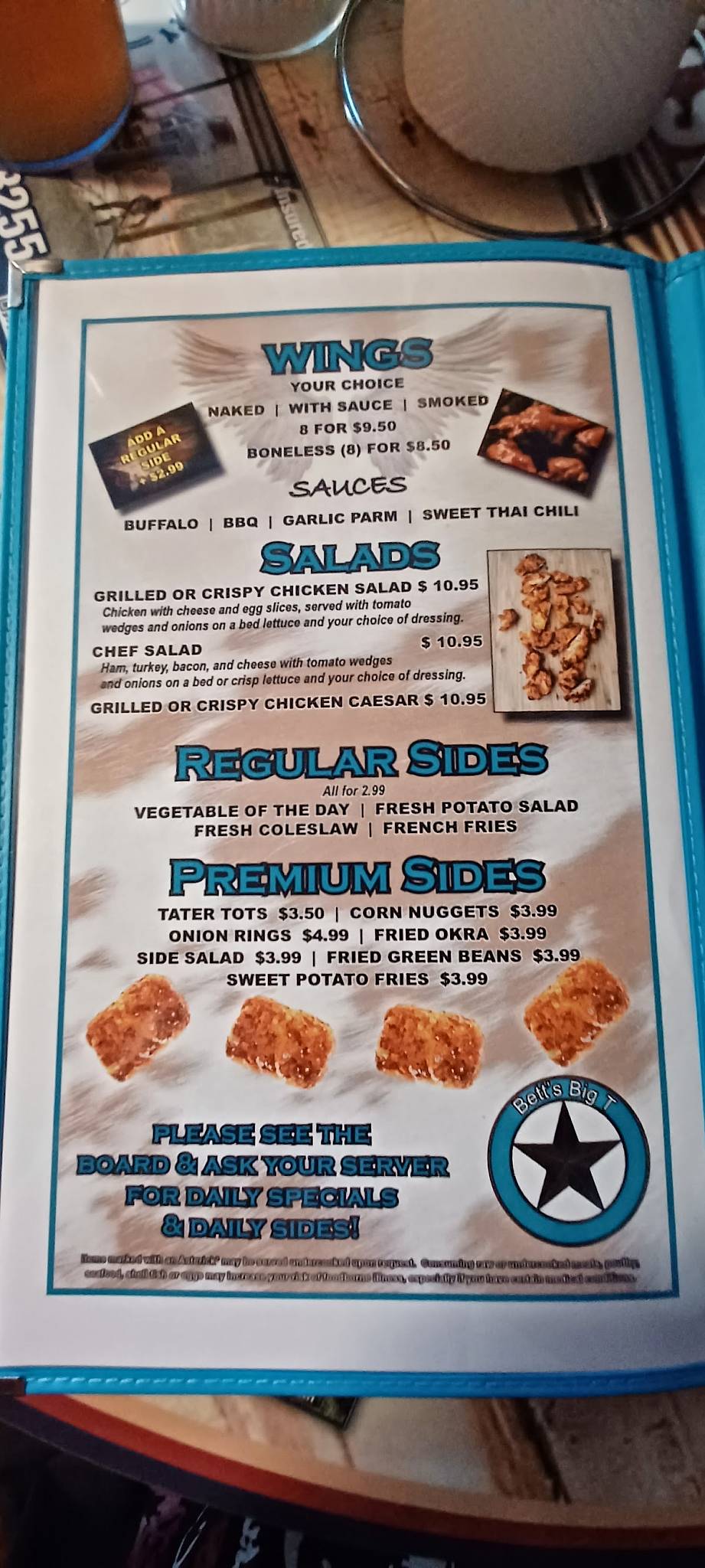 Menu at Bett's Big T Restaurant, Chiefland