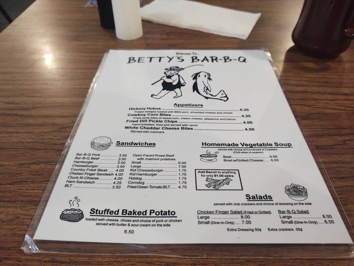 Menu at Betty's Bar-B-Q, Anniston