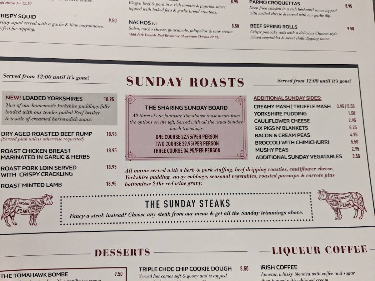 Menu at Tomahawk Steakhouse Beverley, Beverley