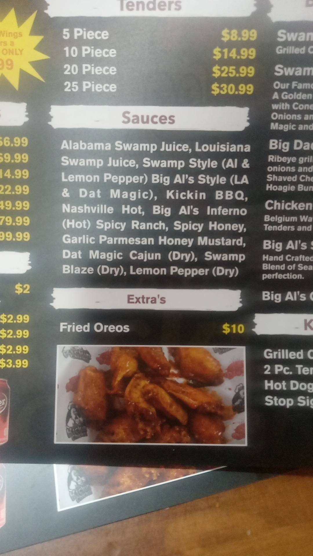 Menu at Big Al's Kickin' Chicken restaurant, Saraland