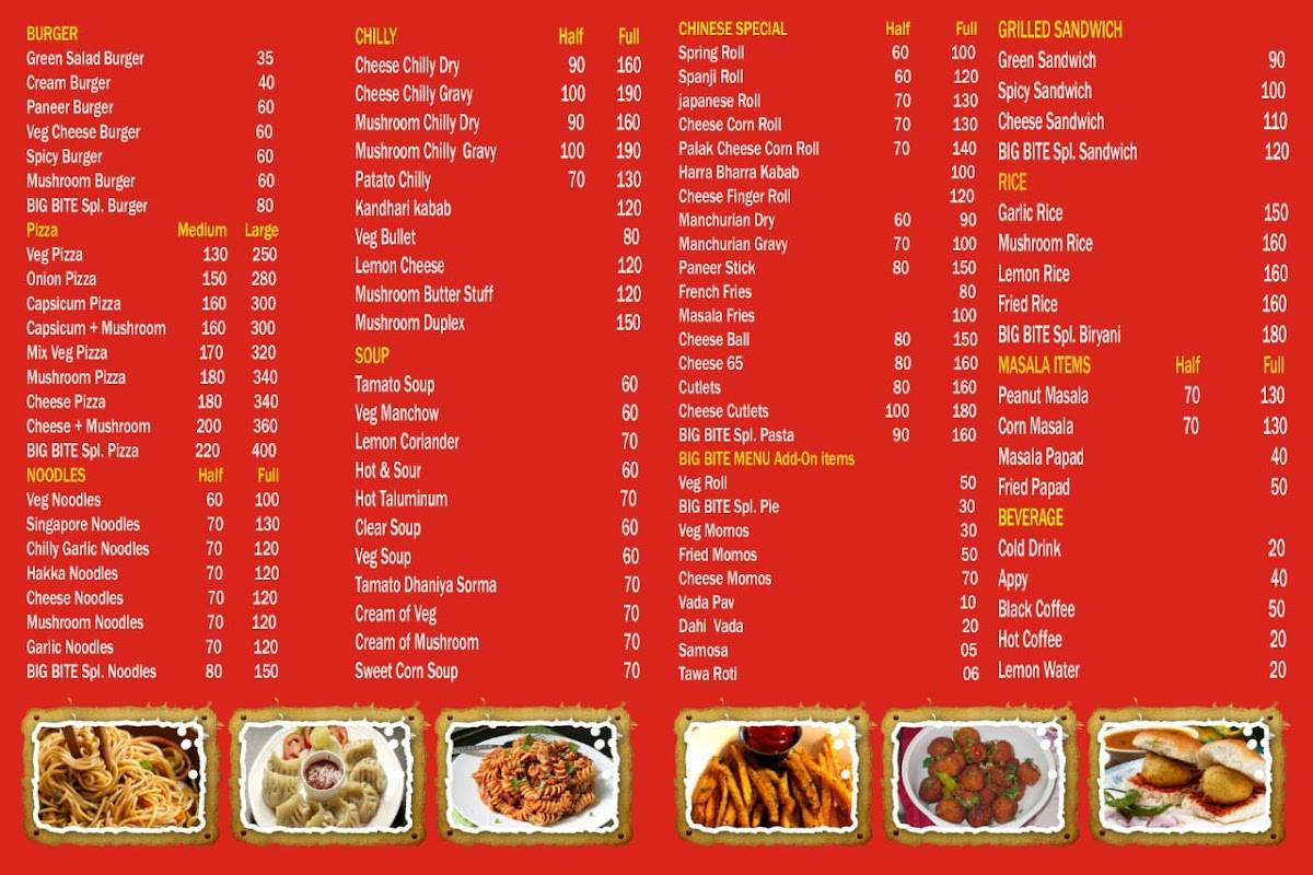 Menu at Big Bite Fast Food Corner, Banga Rural