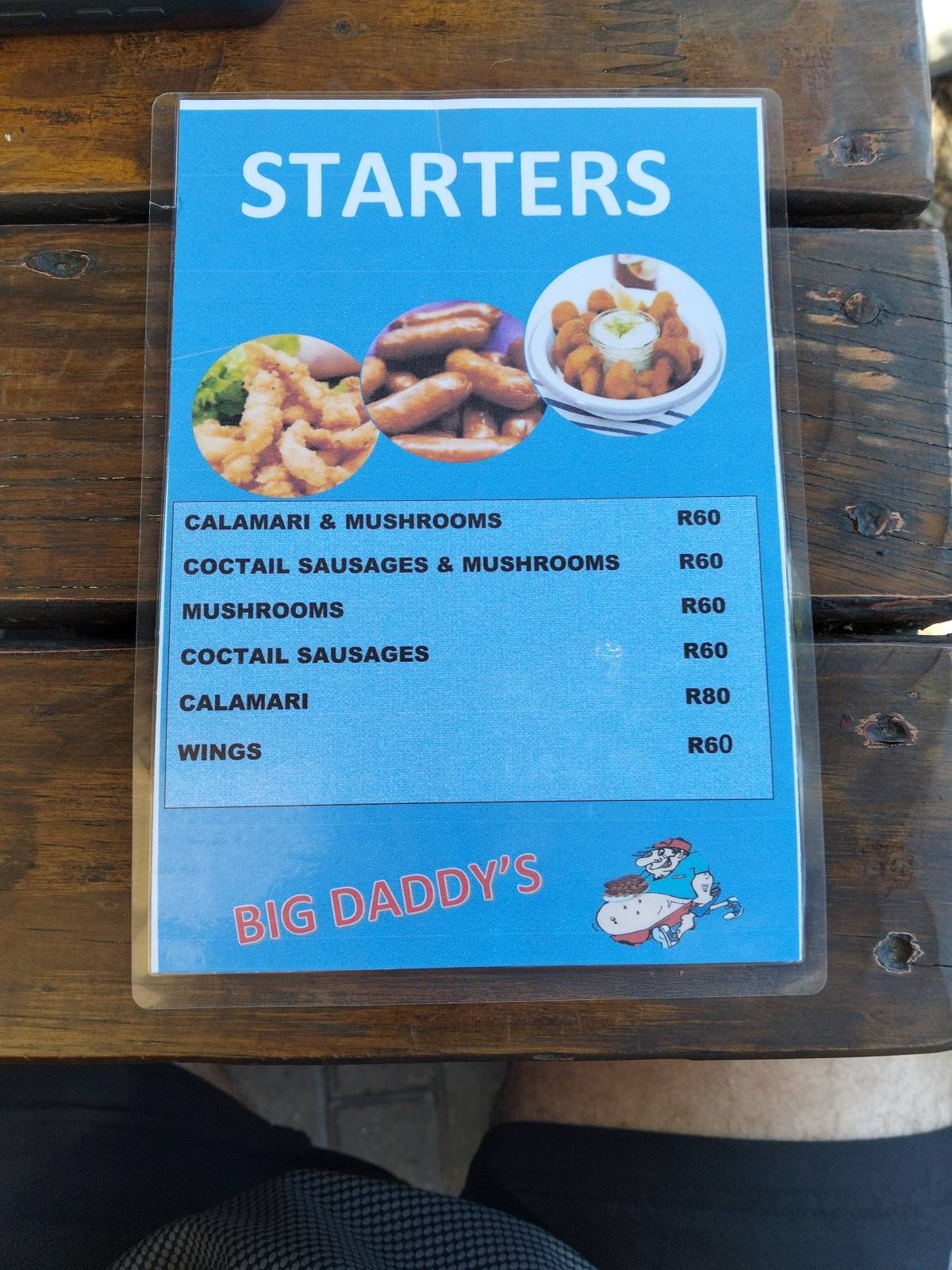 Menu at Big Daddy's Restaurant Mosselbay, Mossel Bay