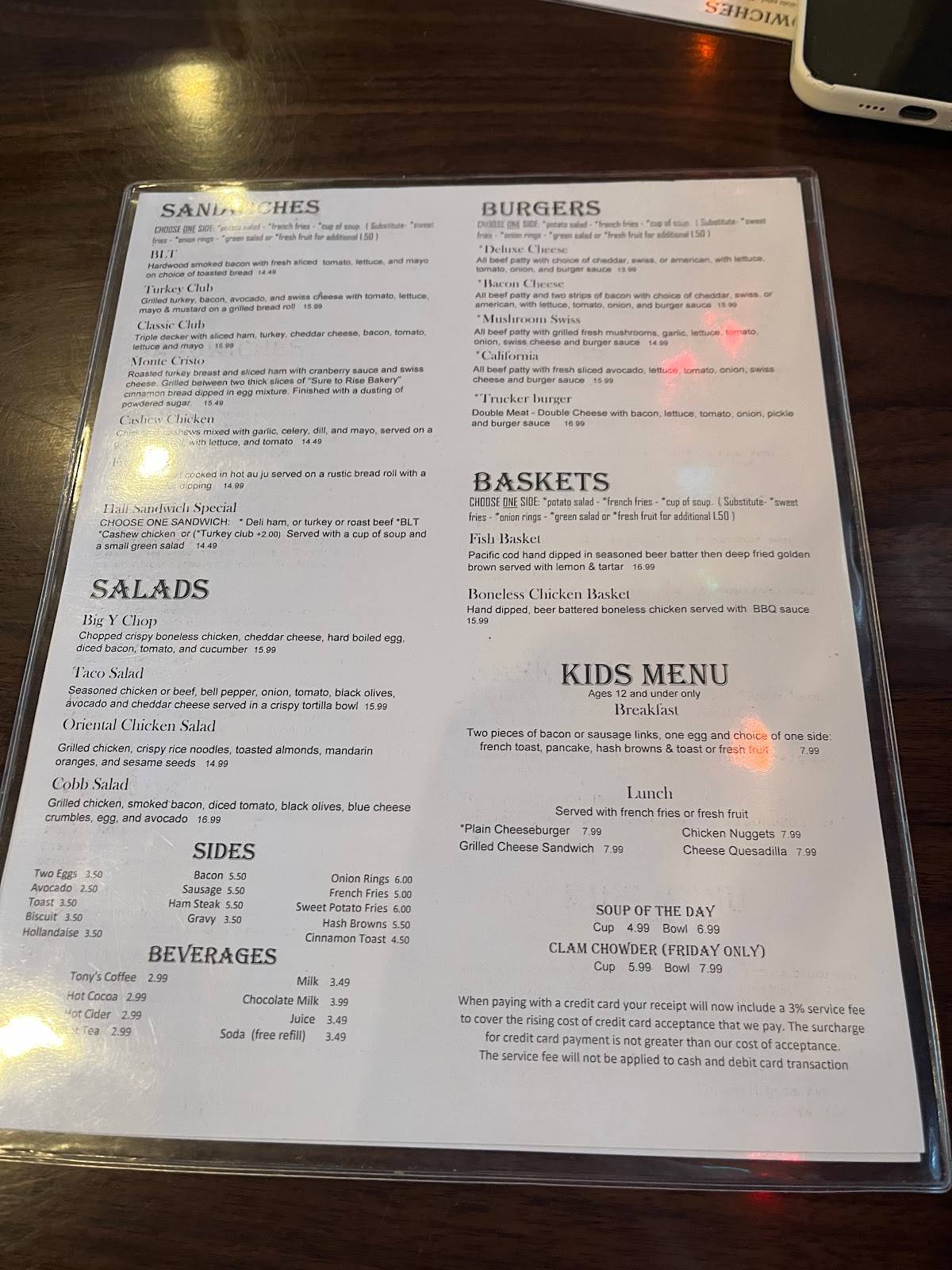 Menu at Big Y Cafe, Peshastin, Saunders Rd