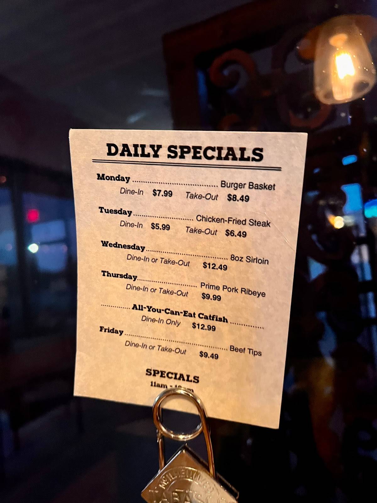 Menu at Bill's Steakhouse & Saloon South, Oklahoma City