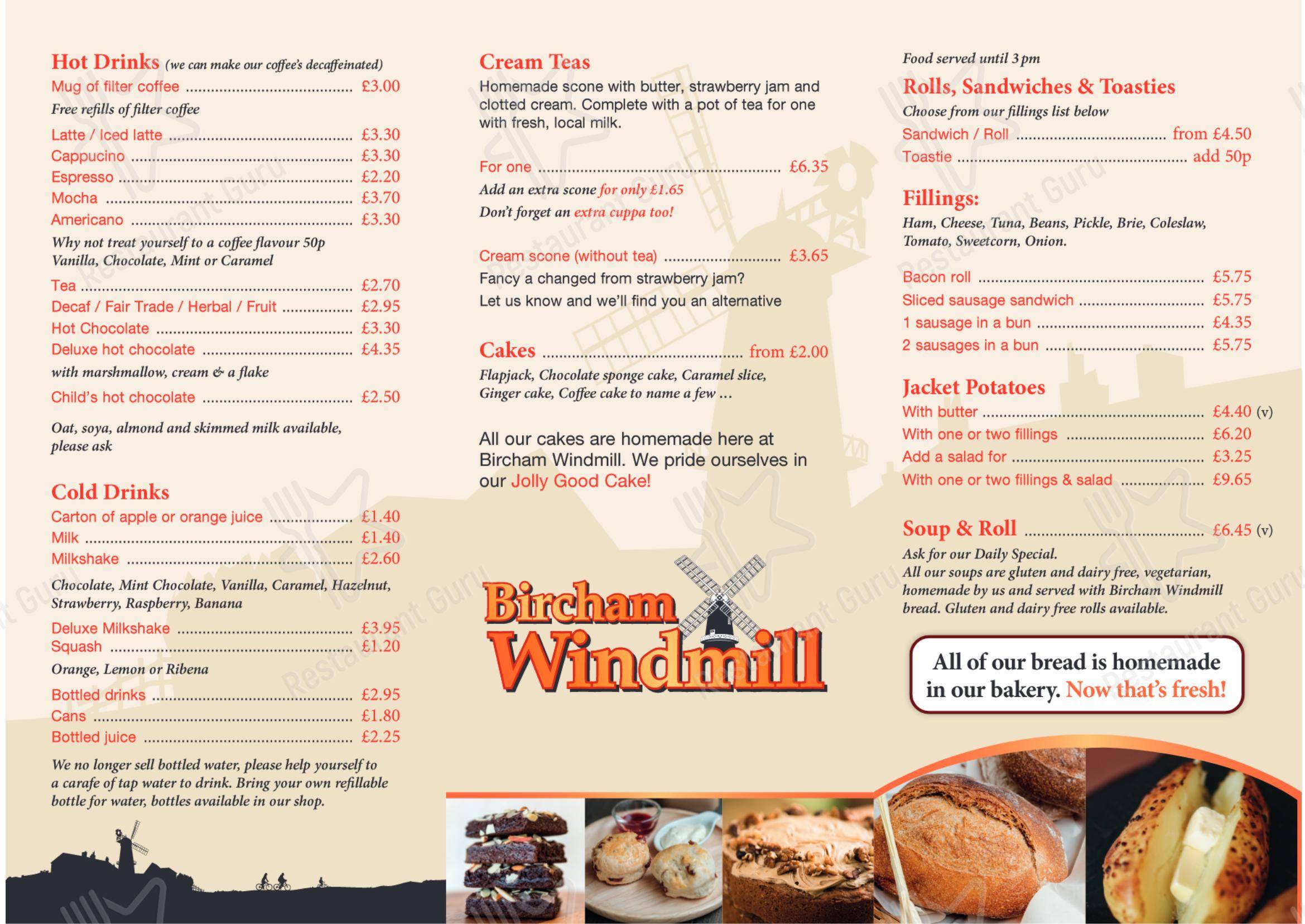Menu at Bircham Windmill restaurant, Docking