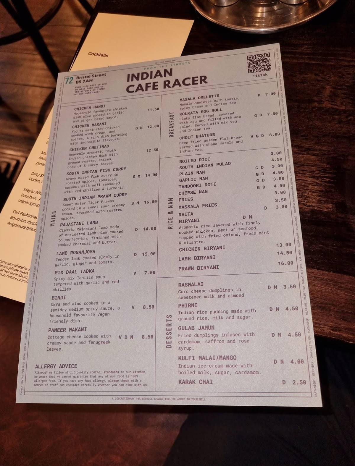 Carta de Indian Cafe Racer, Birmingham