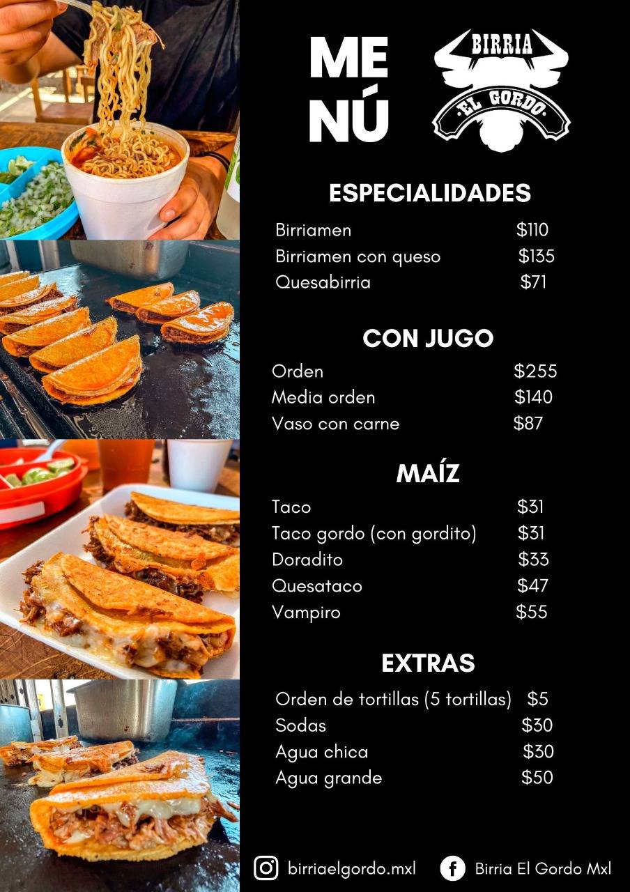 Carta del restaurante Birria El Gordo Suc Nuevo Mexicali, Mexicali