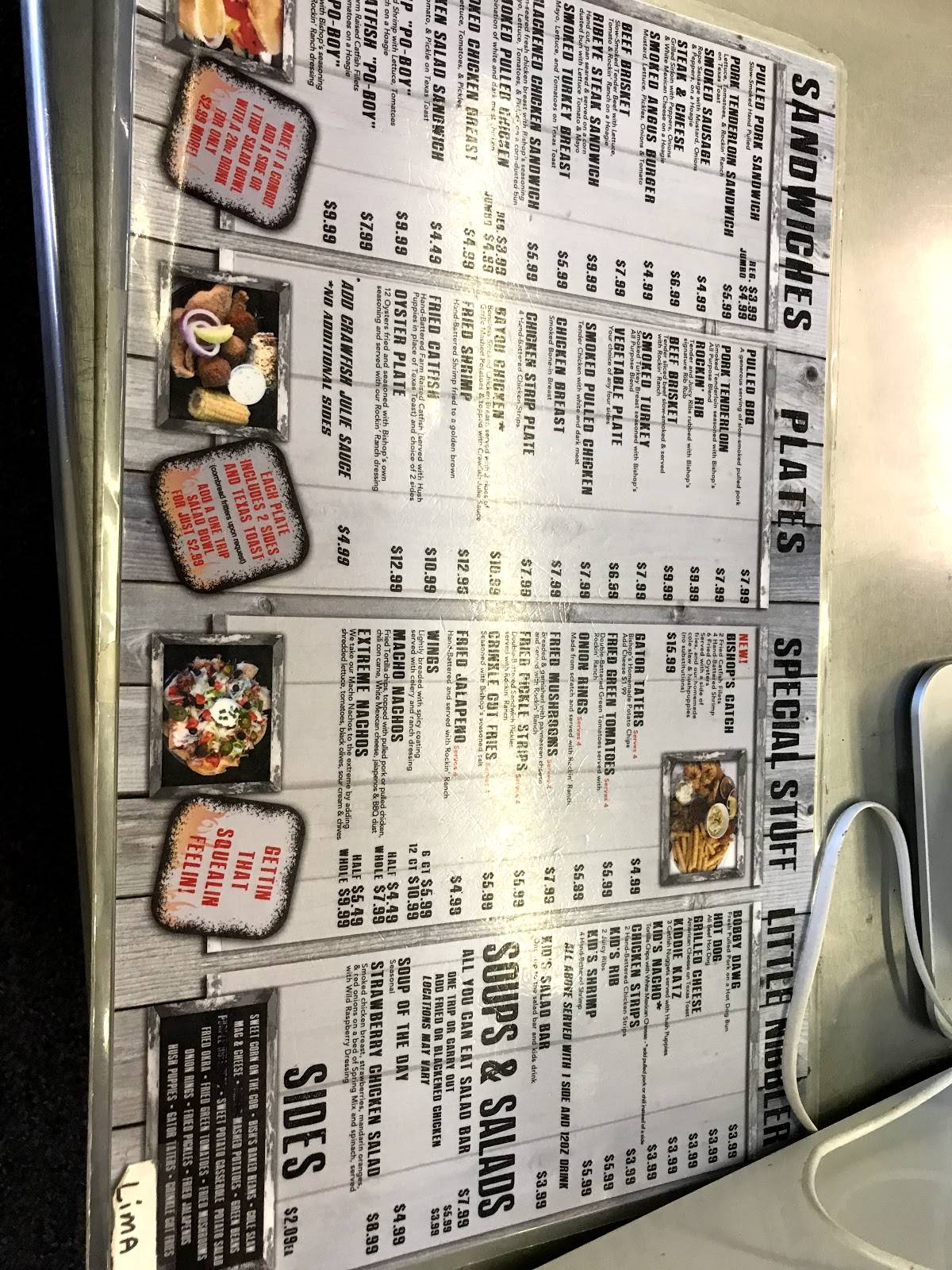 Menu at Bishop's BBQ Grill, Tupelo, McCullough Blvd