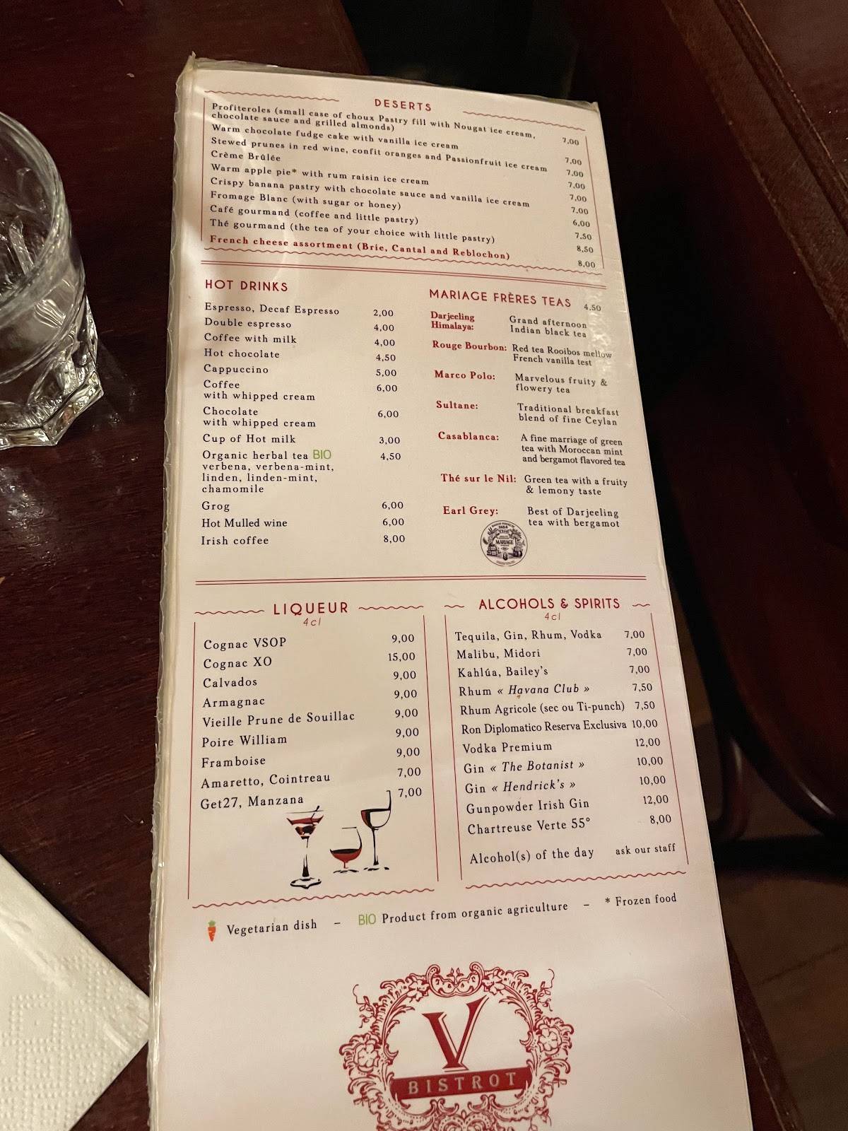Menu at Bistrot Victoires restaurant, Paris, 6 Rue de la Vrillière
