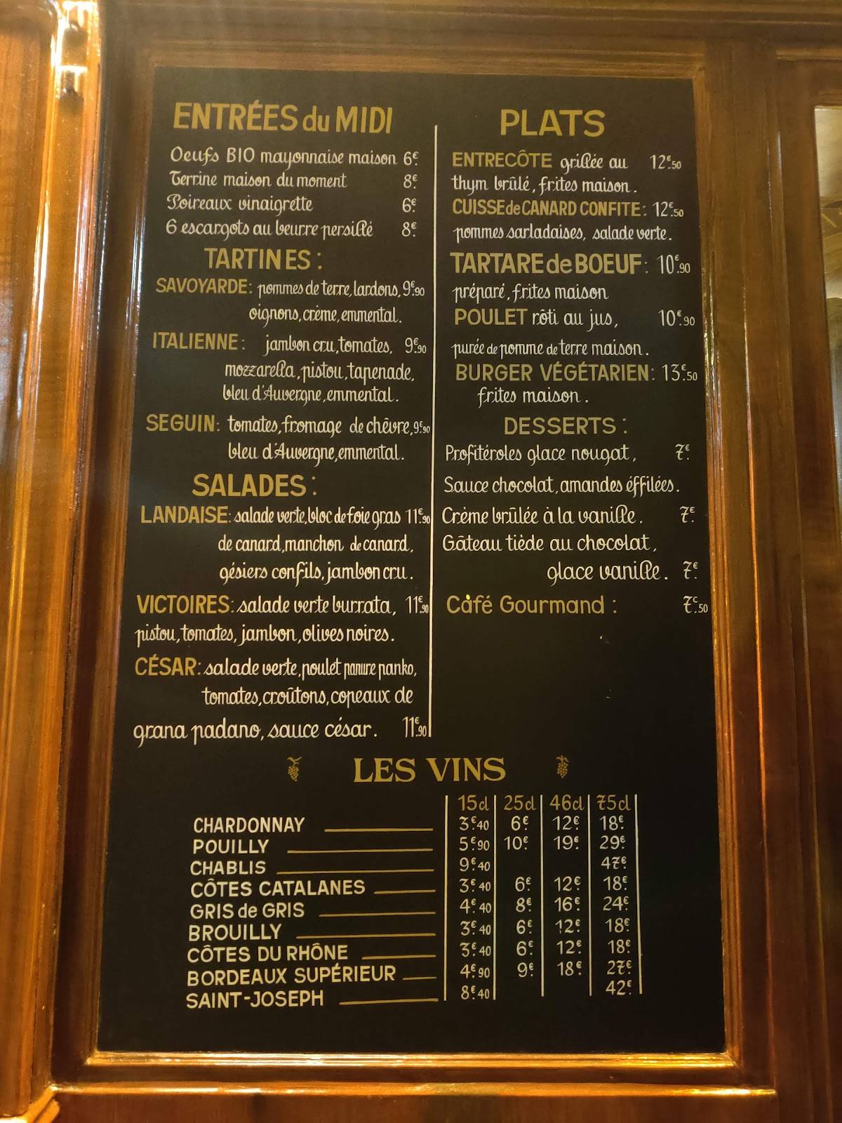 Menu at Bistrot Victoires restaurant, Paris, 6 Rue de la Vrillière