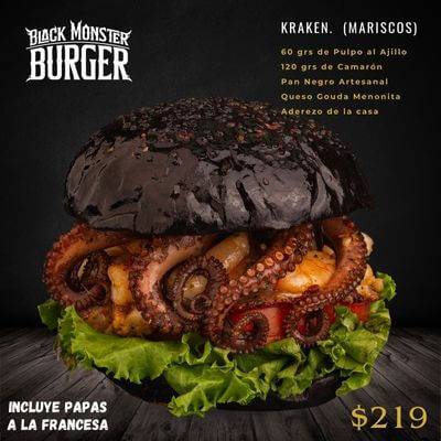 Menu at Black Monster Burger restaurant, Guadalajara