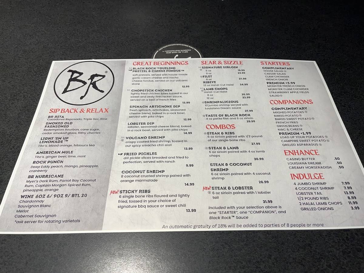 Menu at Black Rock Bar & Grill, Toledo, Monroe St