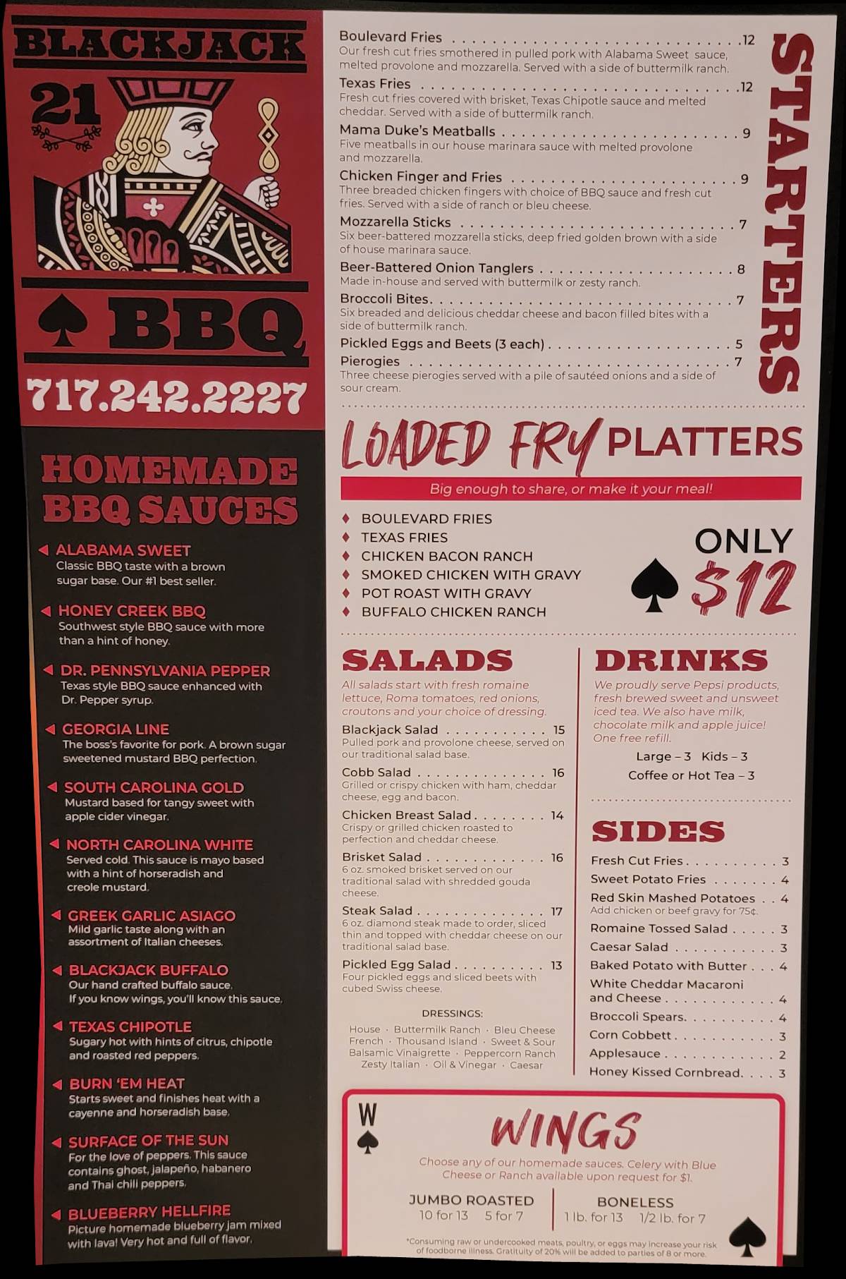 Carta de BlackJack BBQ, Burnham