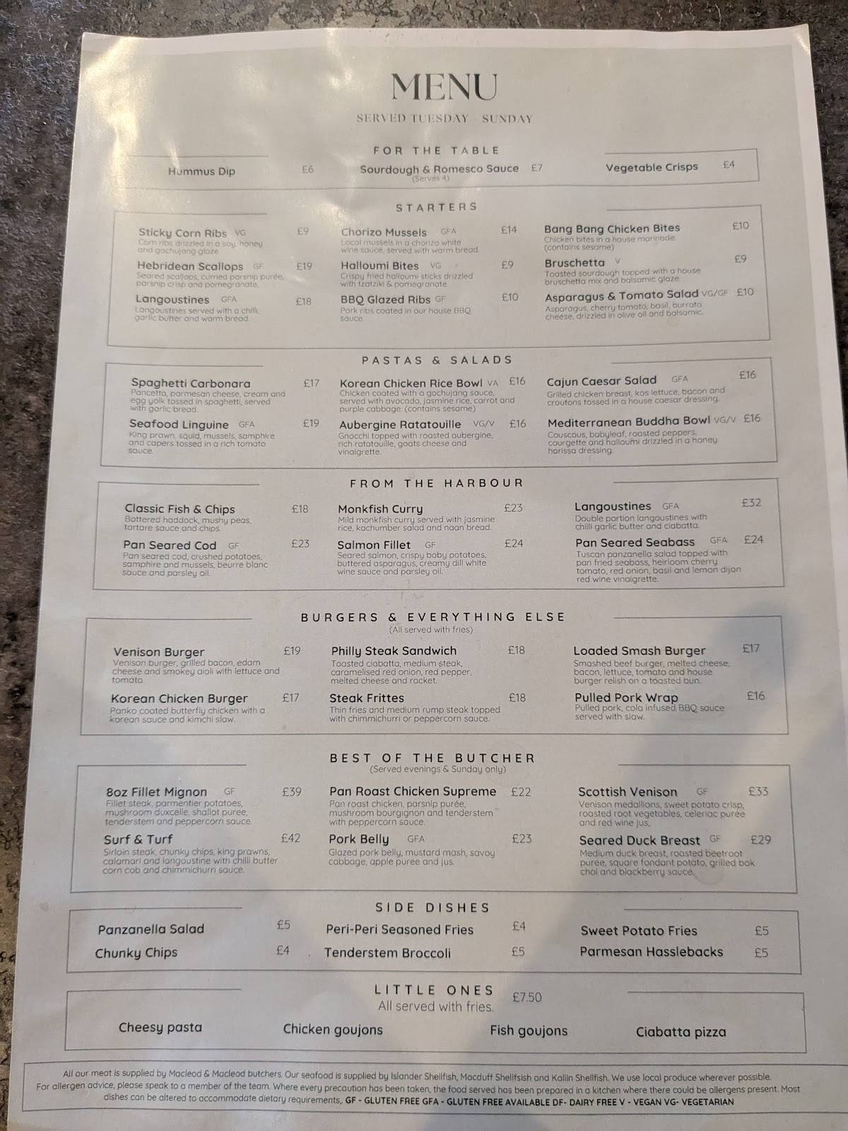 Menu at Blake’s Bar & Kitchen, Stornoway