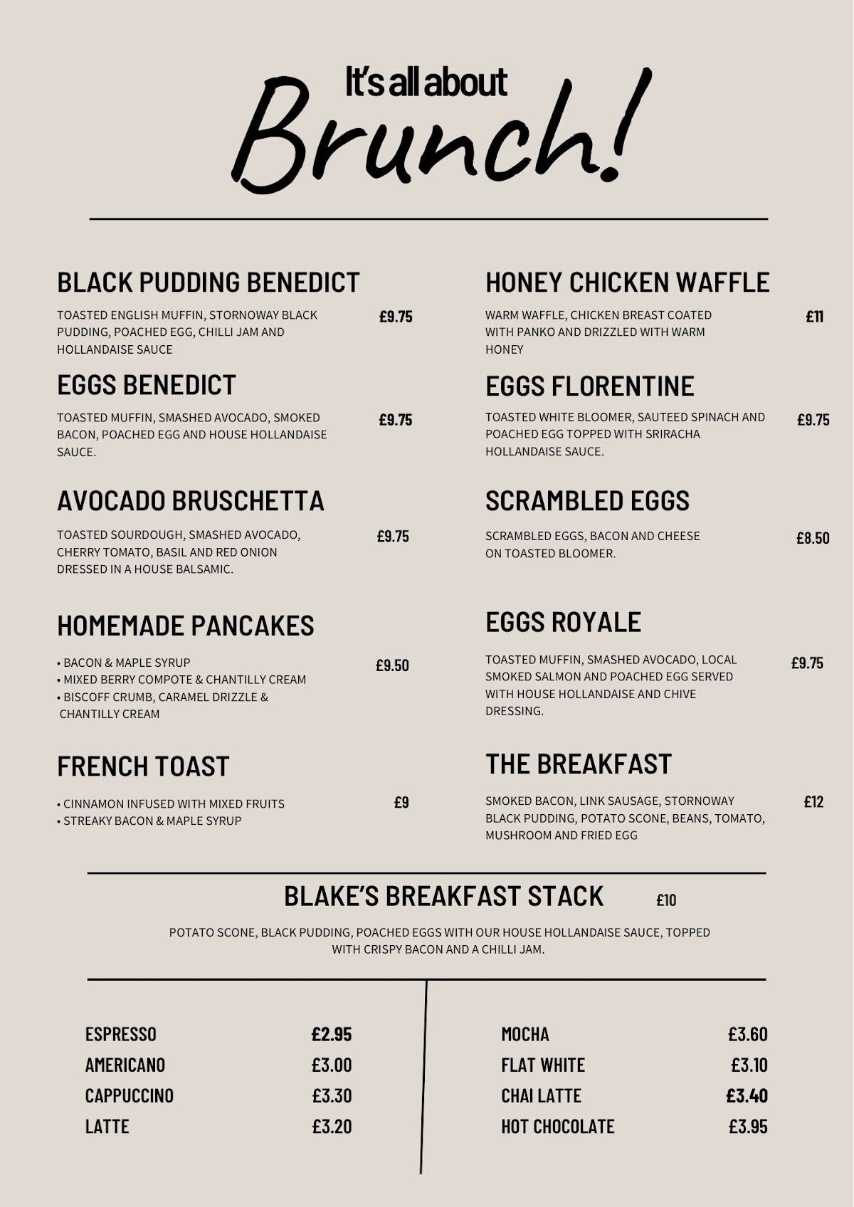 Menu at Blake’s Bar & Kitchen, Stornoway