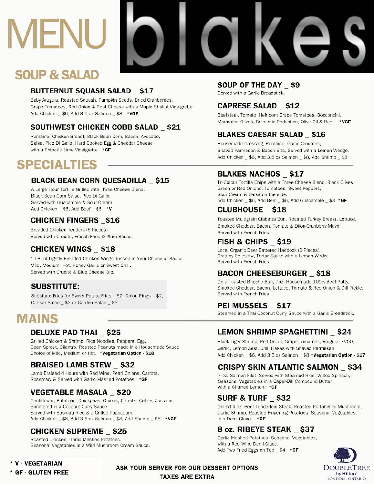 Menu at Blake's Bistro & Bar, London