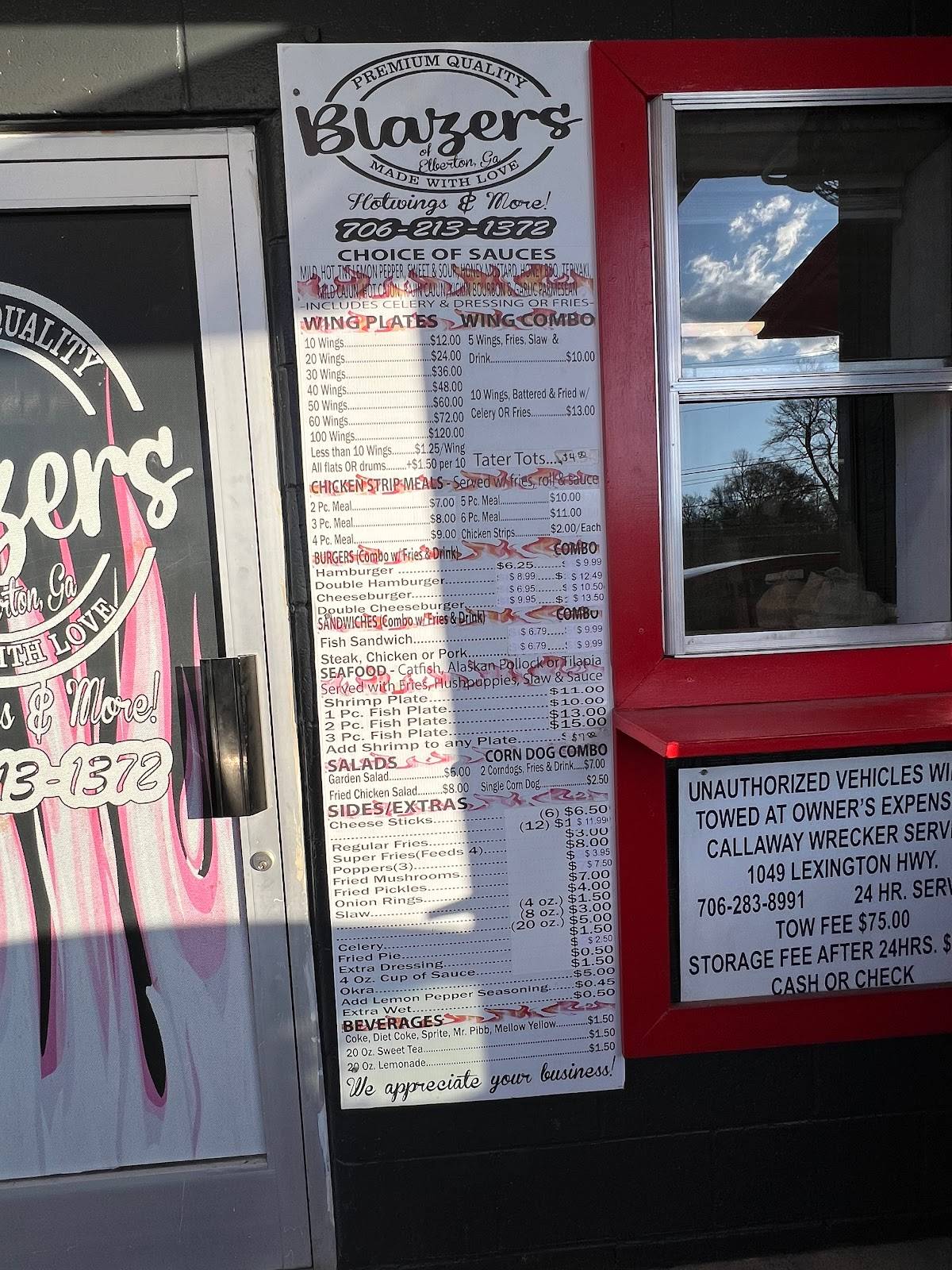Menu at Blazers Hotwings Of Elberton restaurant, Elberton