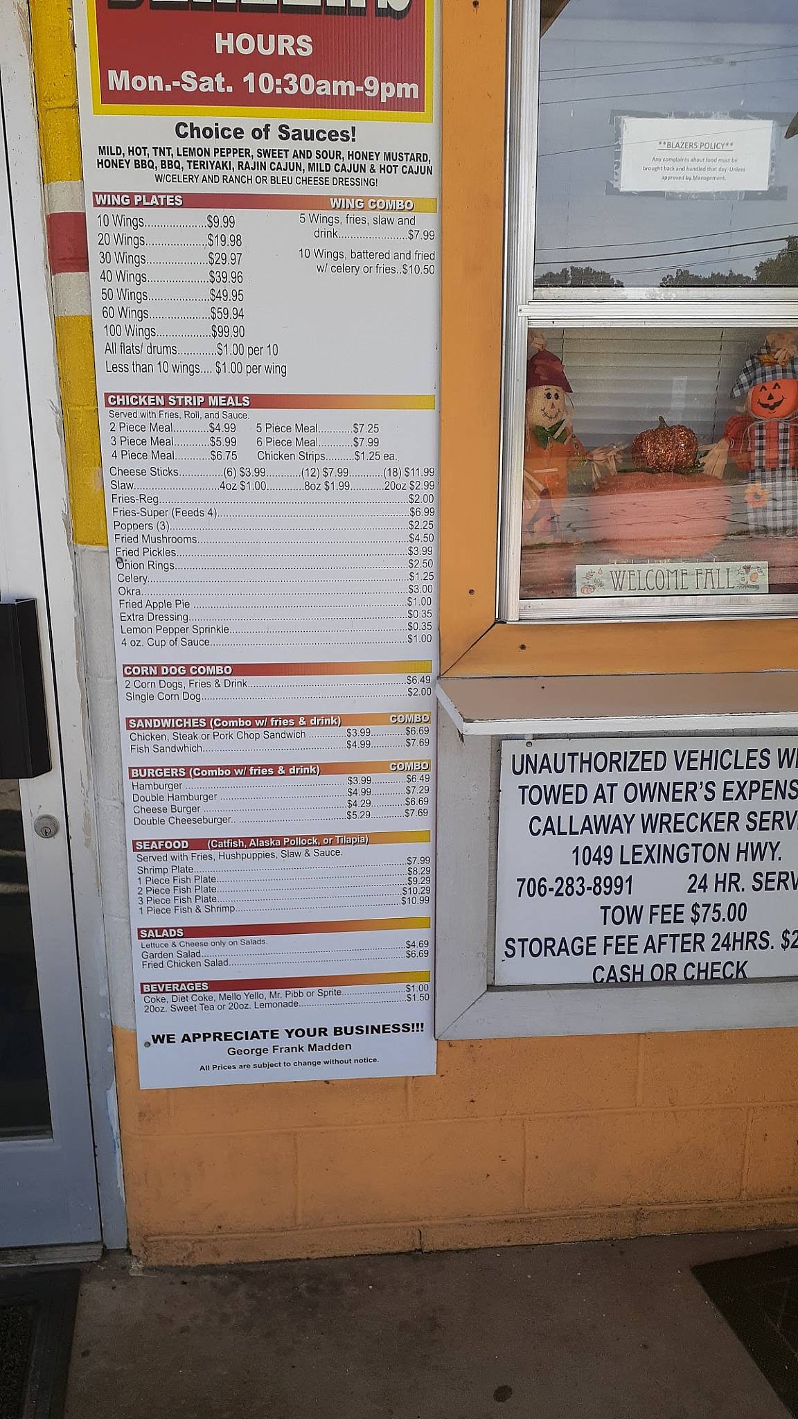 Menu at Blazers Hotwings Of Elberton restaurant, Elberton